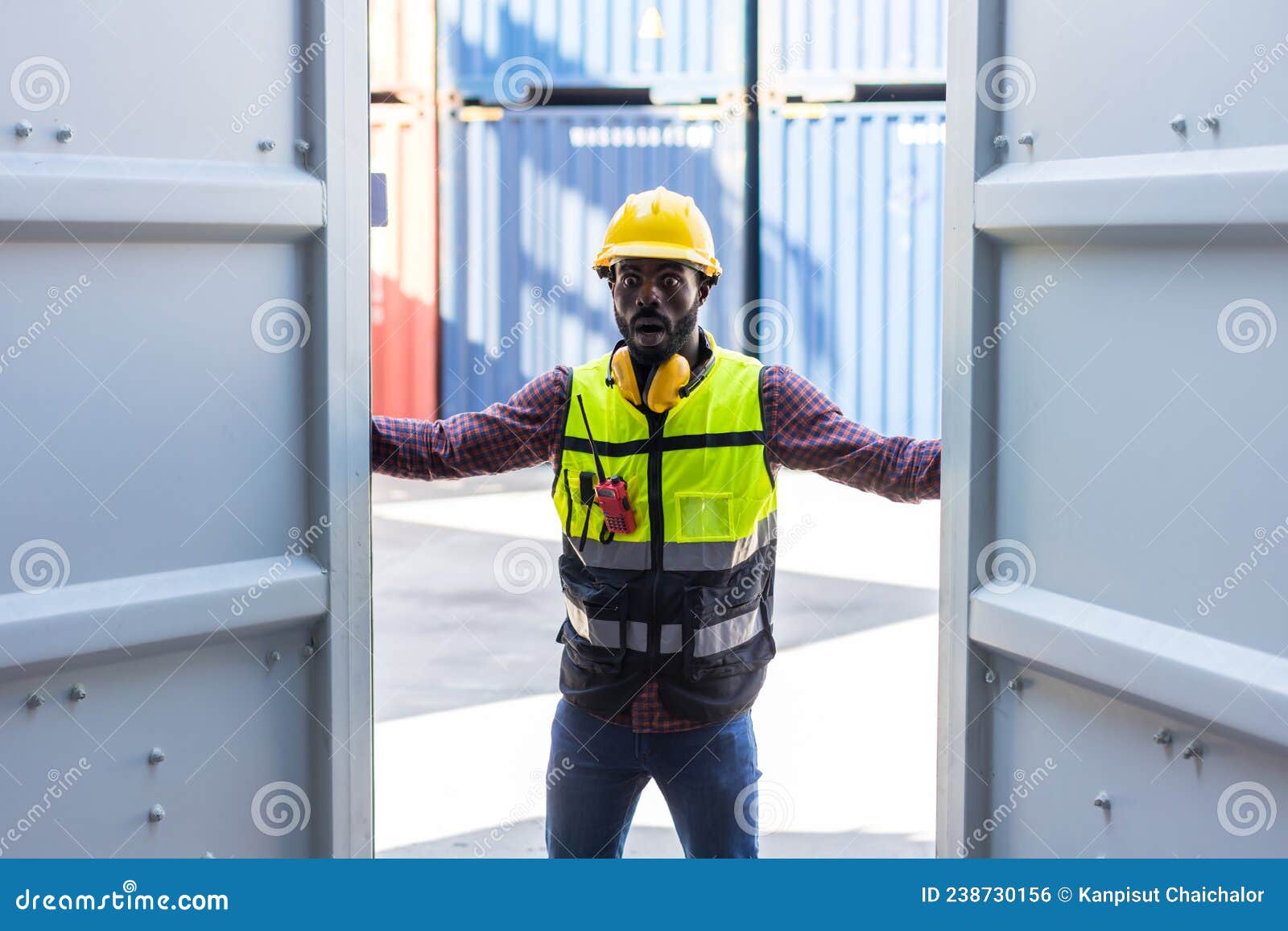 Professional Foreman Work at Container Cargo Site Check Up Goods in ...