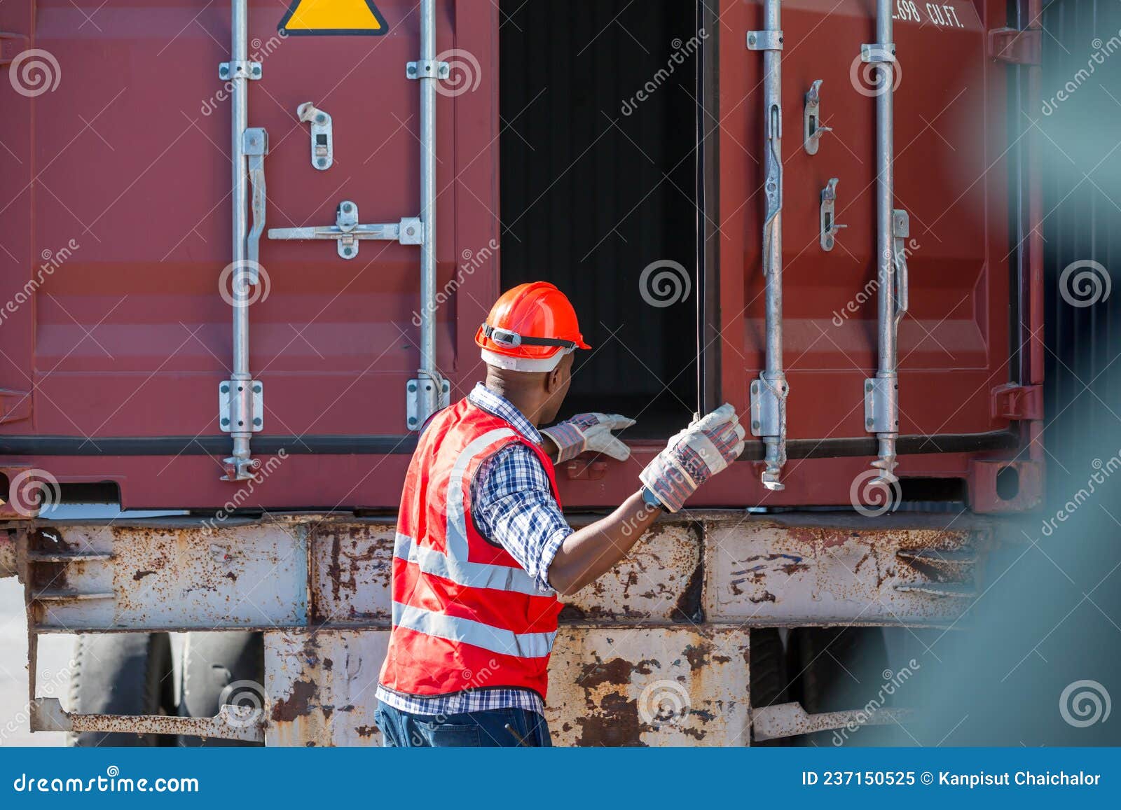 Professional Foreman Work at Container Cargo Site Check Up Goods in ...