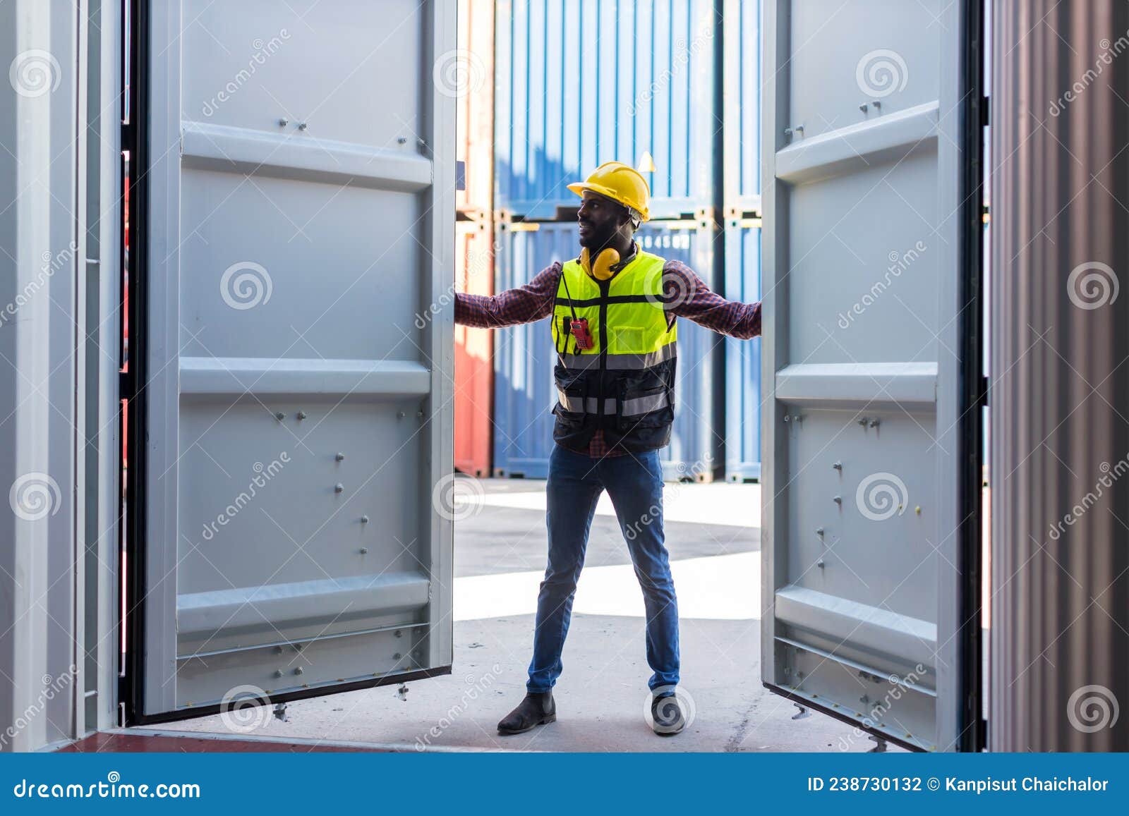 Professional Foreman Work at Container Cargo Site Check Up Goods in ...