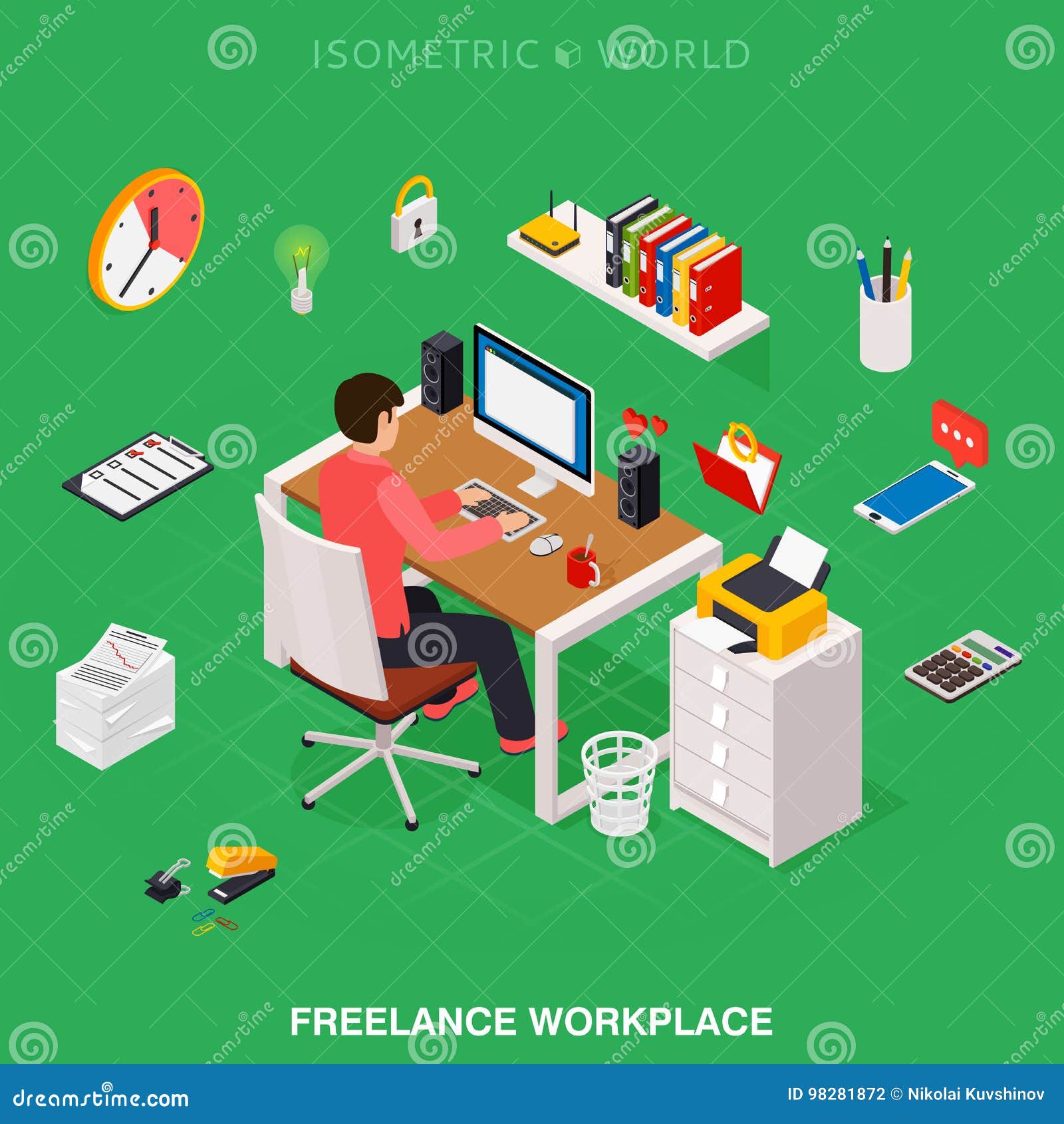 Professional Freelancer Working on Desktop Computer at Desk. Stock ...