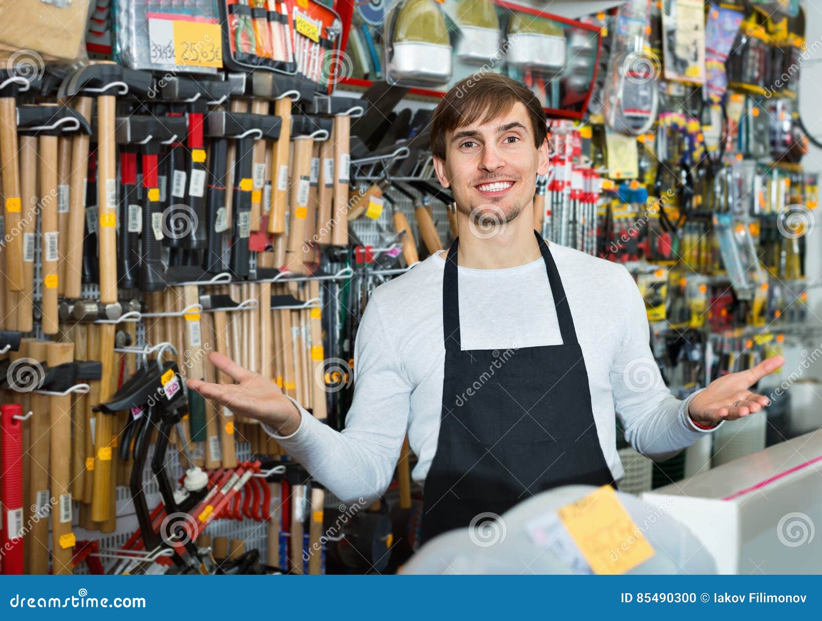 Professional Friendly Salesman Working and Smiling Stock Photo - Image ...