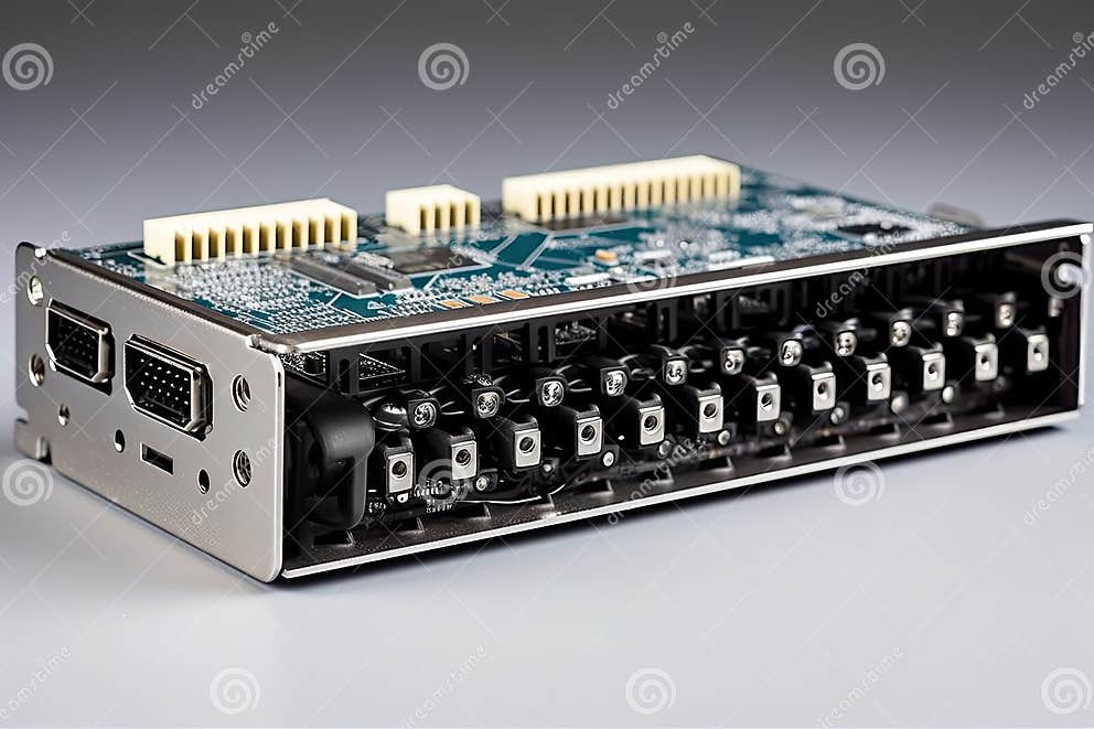 Professional Gaming Graphic Card, Connectors Panel Front View Stock ...