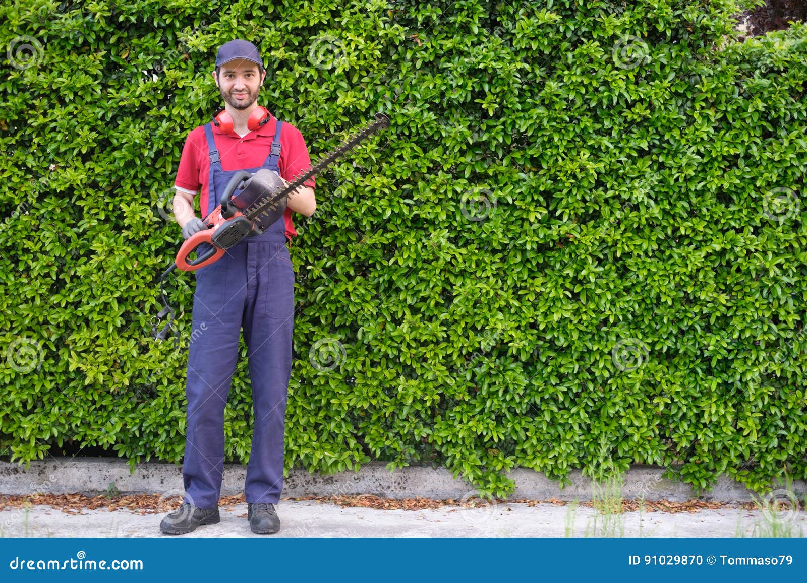 Professional Gardner Worker Using Lawn Mower For Cutting Grass In ...