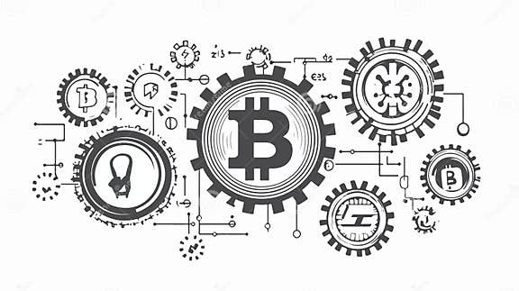 Professional Gear and Network Nodes with Bitcoin Symbol User Icon Stock ...