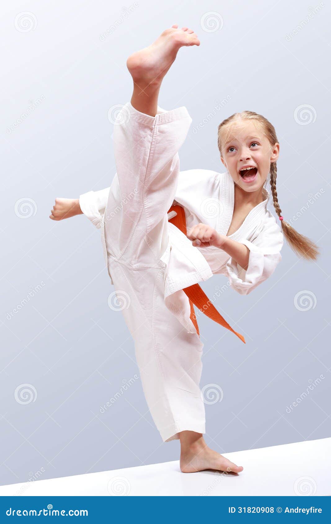 Professional Girl Does Karate Kick Stock Photo - Image of childran ...