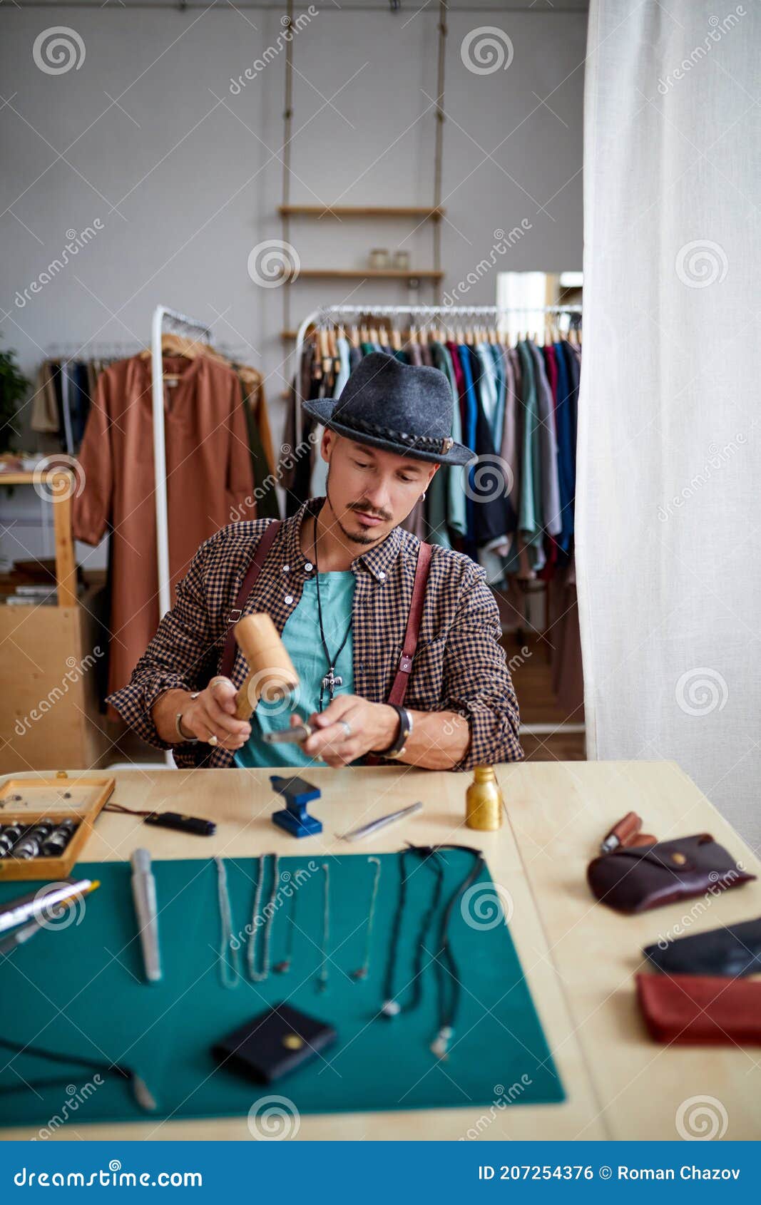 Professional Goldsmith at Working Desk for Craft Jewelry Making, Using ...