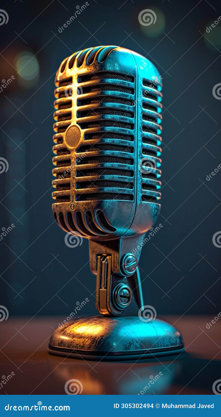 Professional Grade Chrome Microphone Poised on Stage for Broadcasting ...