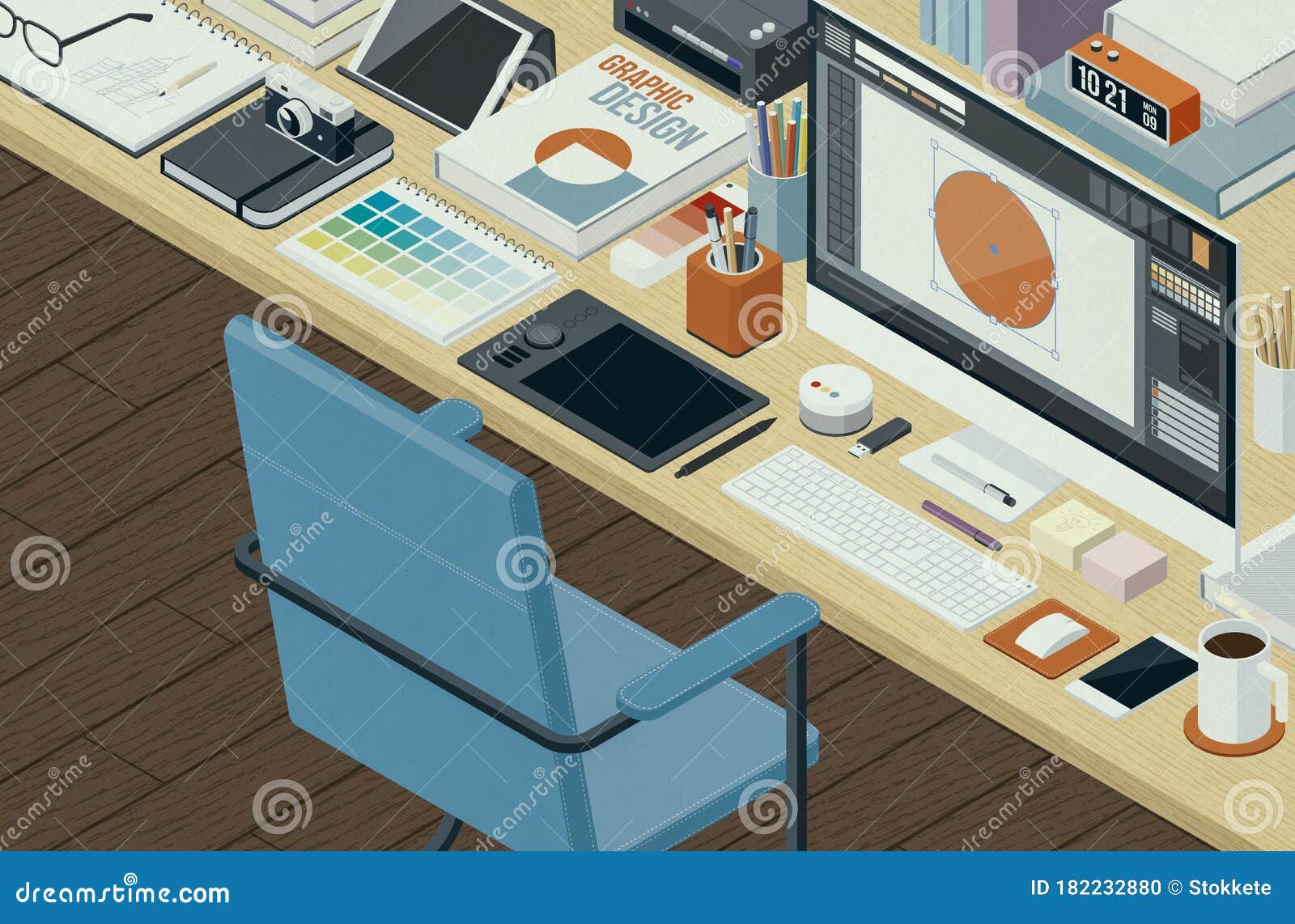 A Designer's Workspace Featuring A CMYK Color Chart And Digital Color ...