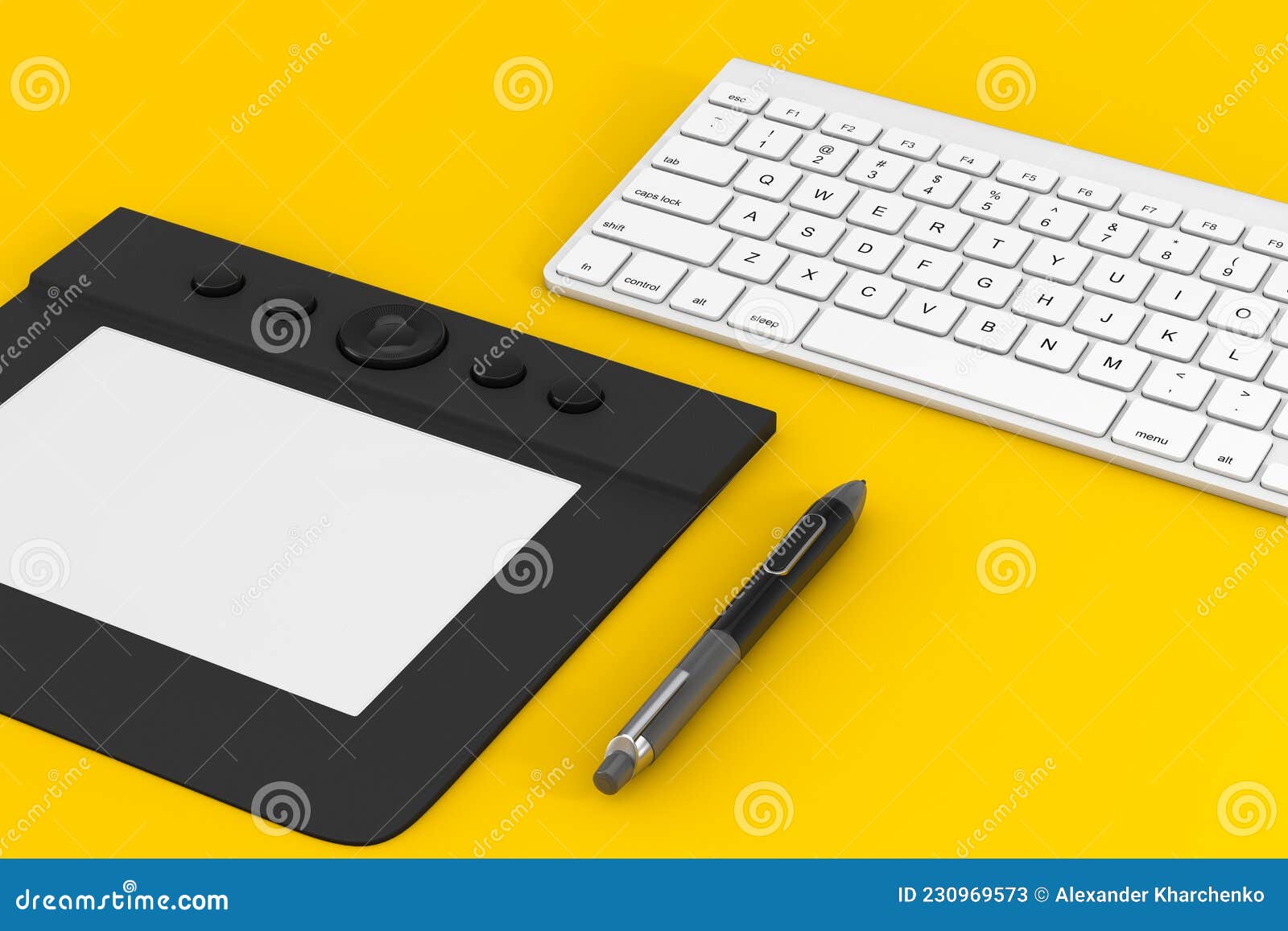 Professional Graphics Tablet with Digitized Pen Near Computer Keyboard ...
