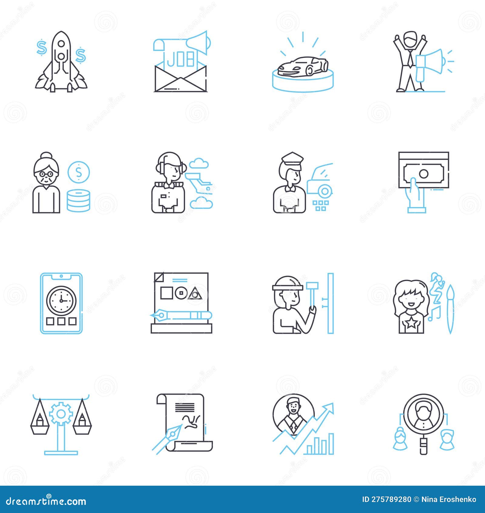 Professional Growth Linear Icons Set. Development, Advancement ...