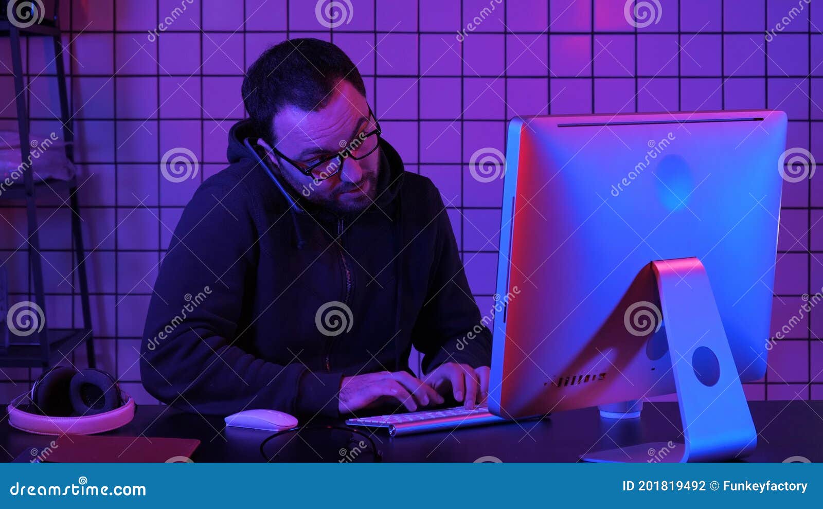 Professional Hacker Using Mobile Cell Phone Talking and Spreadin Stock ...