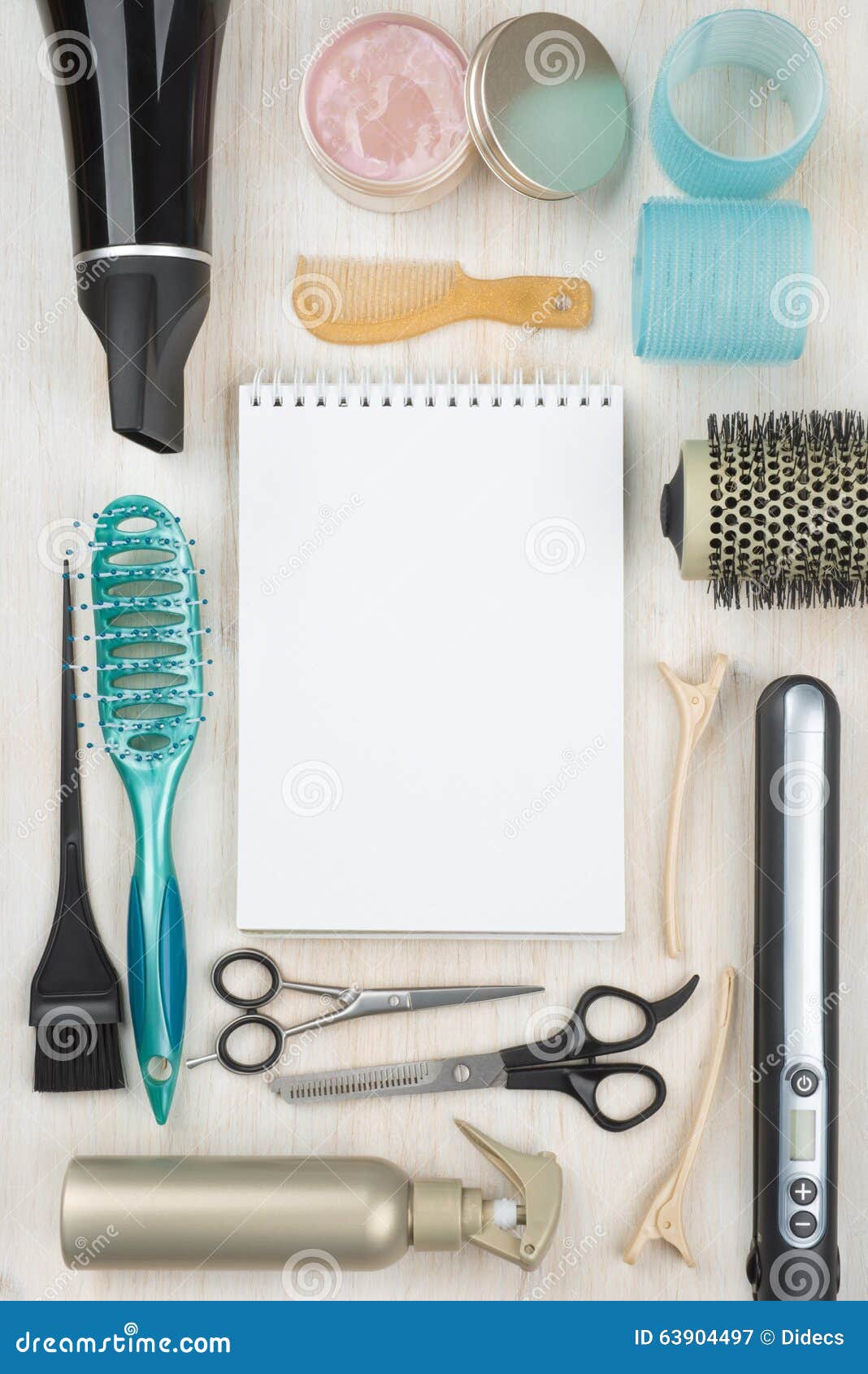 Professional Hairdressing Tools and Accessories with Blank Notebook in ...