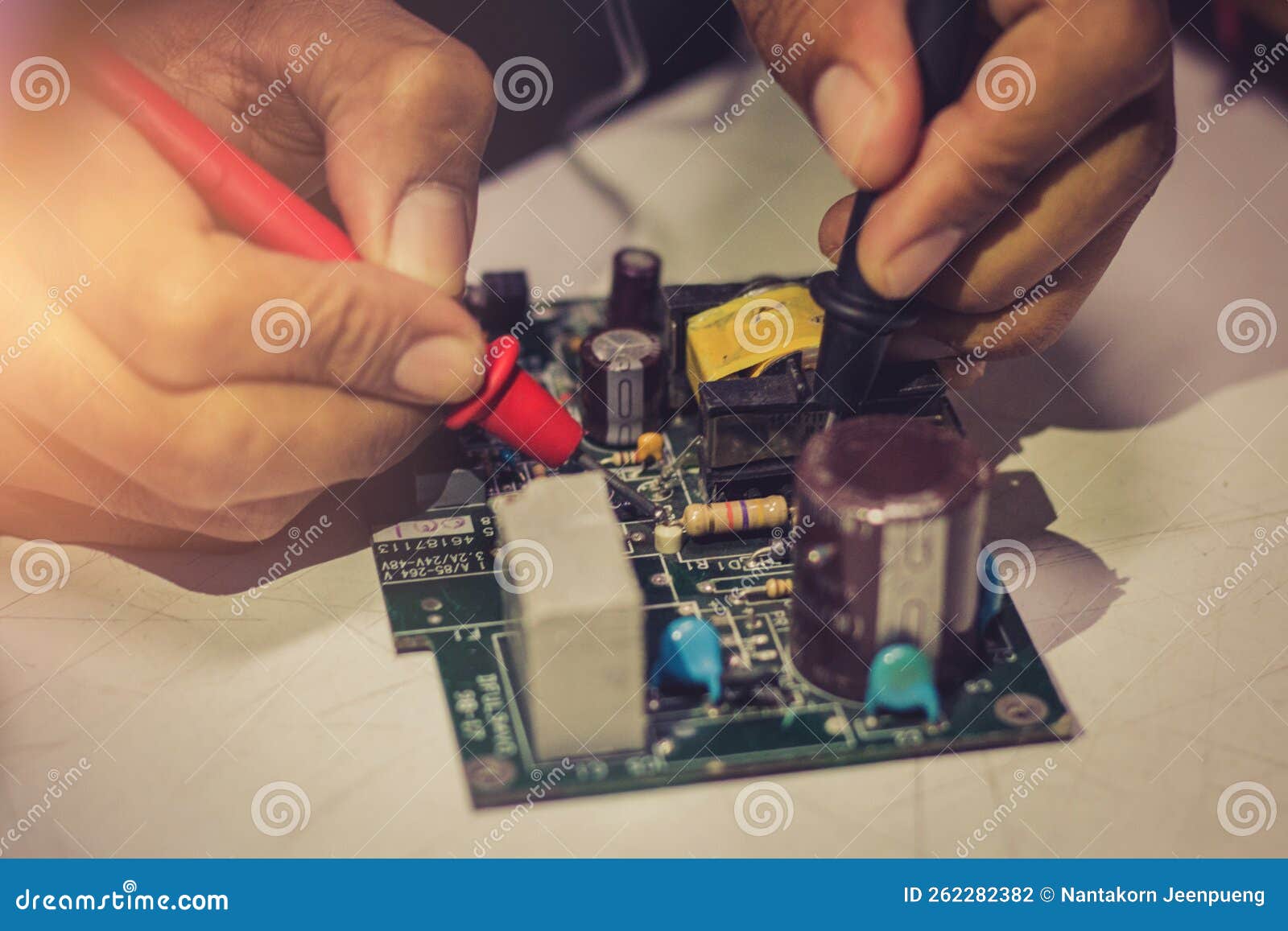 Measuring Resistor on Electronic Circuit Board Stock Photo - Image of ...