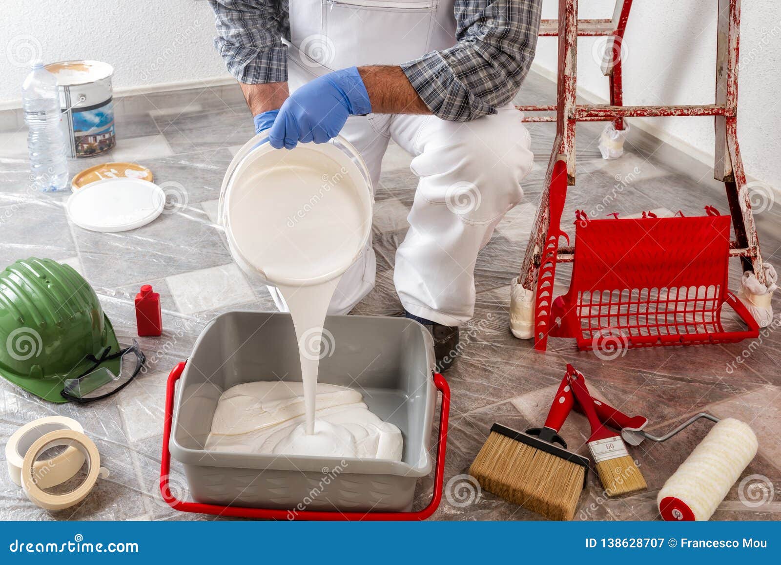 Professional House Painter at Work Prepares the Wall Paint Stock Image ...