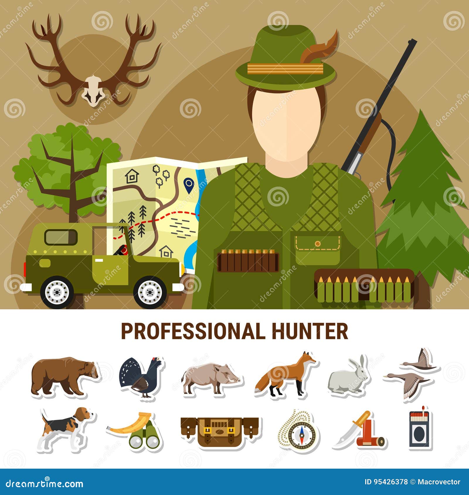 Professional Hunter Concept Illustration Stock Vector - Illustration of ...