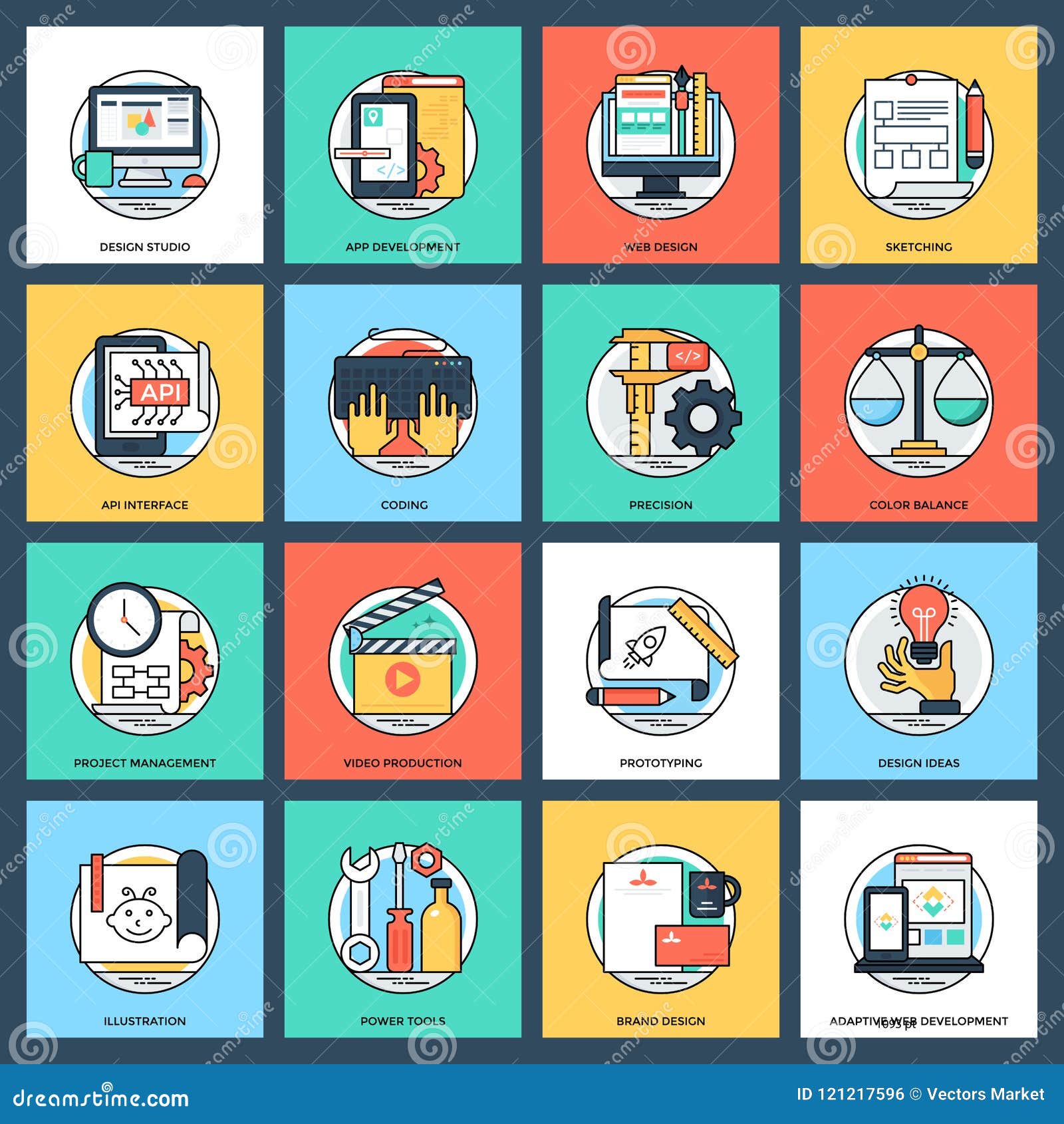 Collection of Design and Development Flat Vector Icons Stock ...