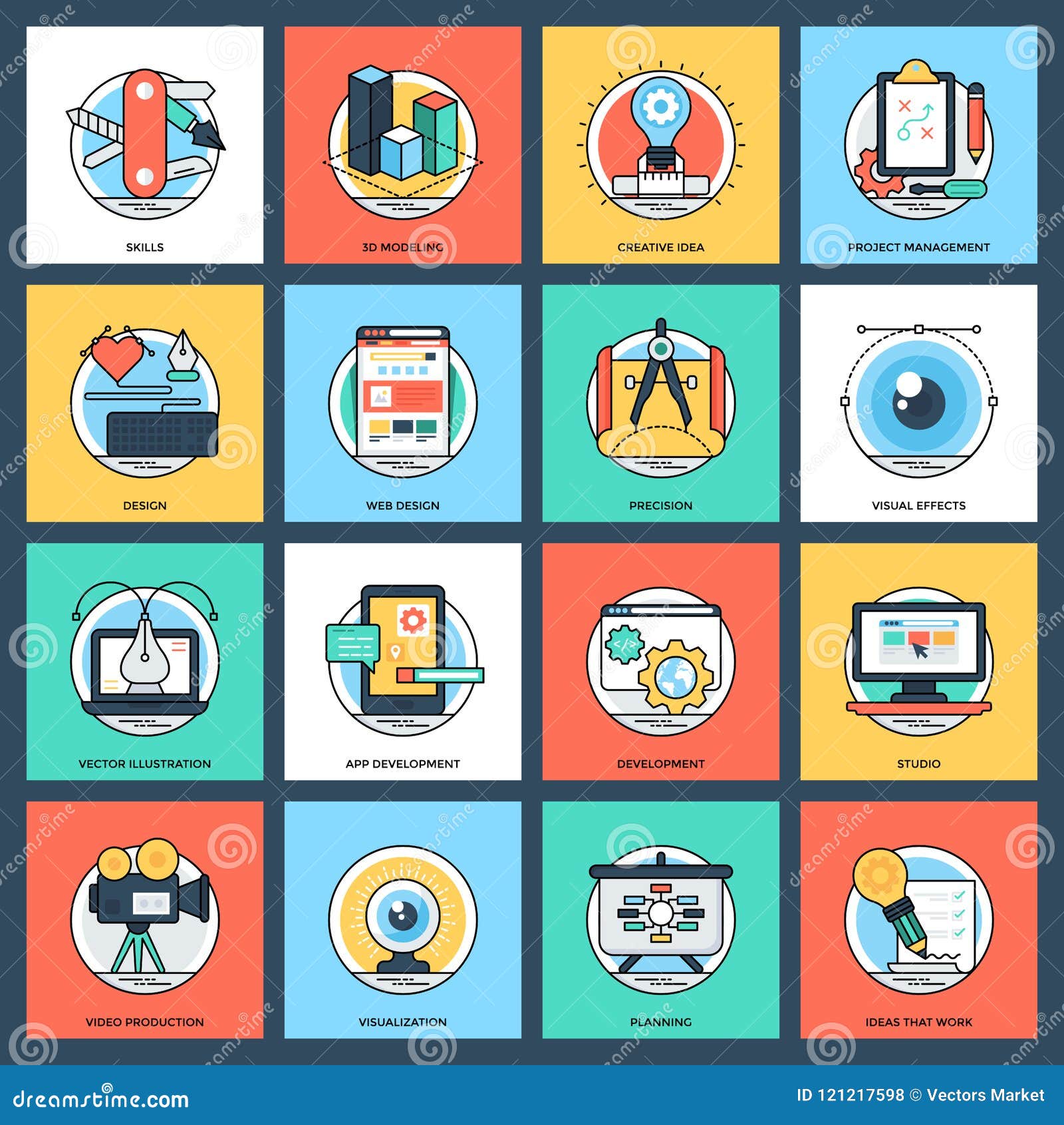 Set of Design and Development Flat Vector Icons Stock Illustration ...