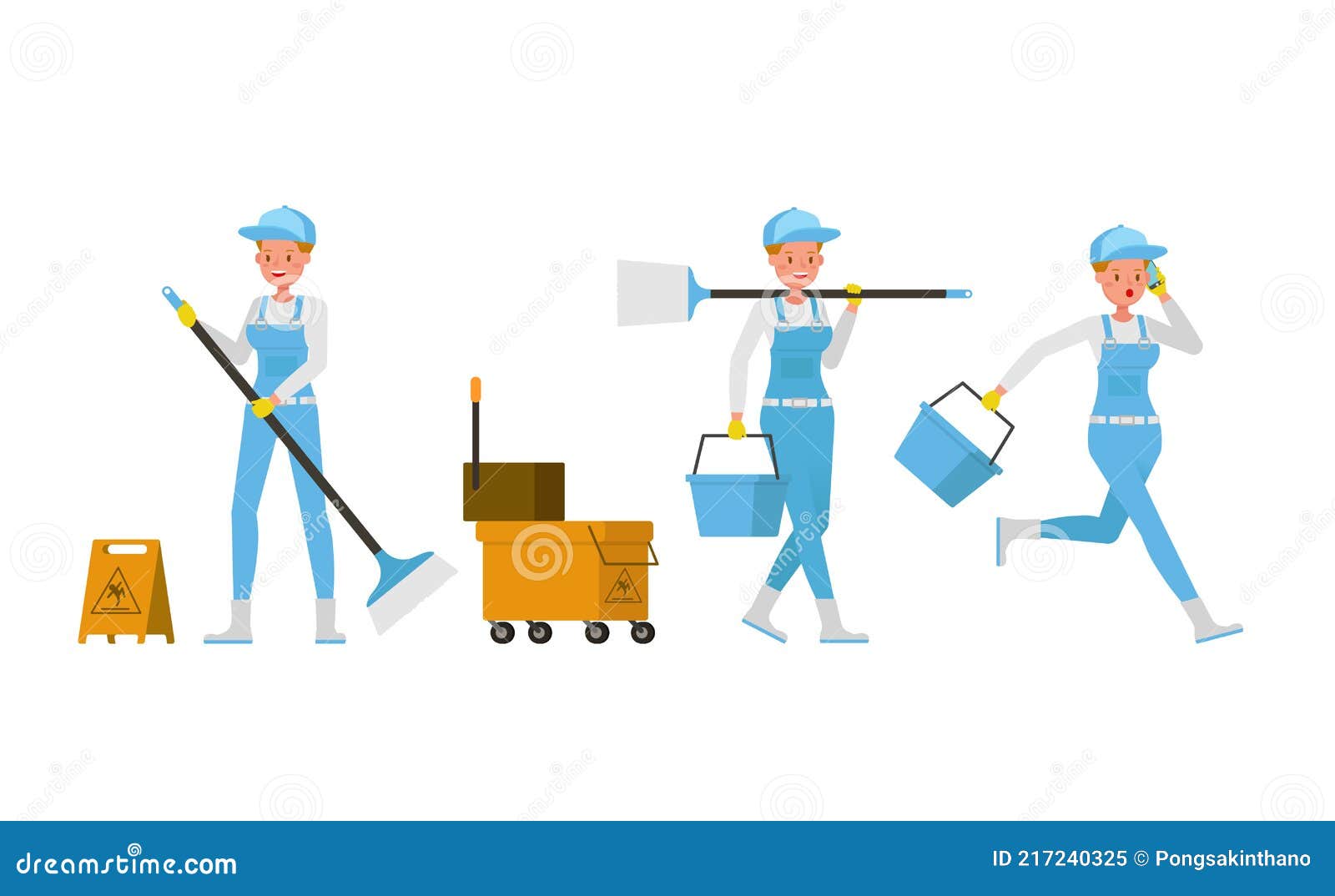 Professional Janitor Woman Vector Character Design. Presentation in ...