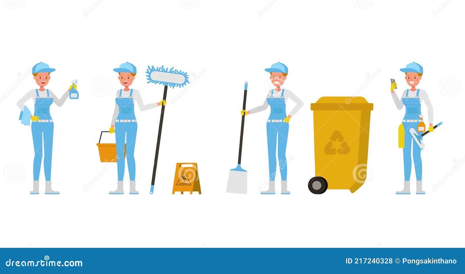 Professional Janitor Woman Vector Character Design. Presentation in ...