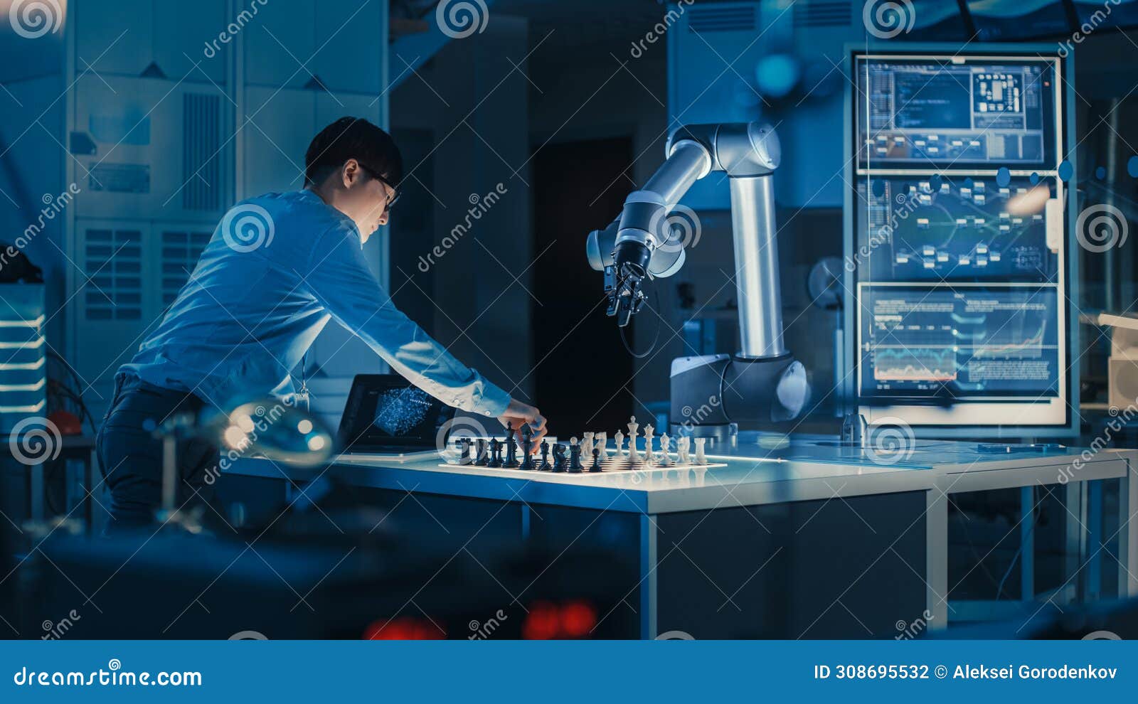 Professional Japanese Development Engineer is Testing an Artificial ...