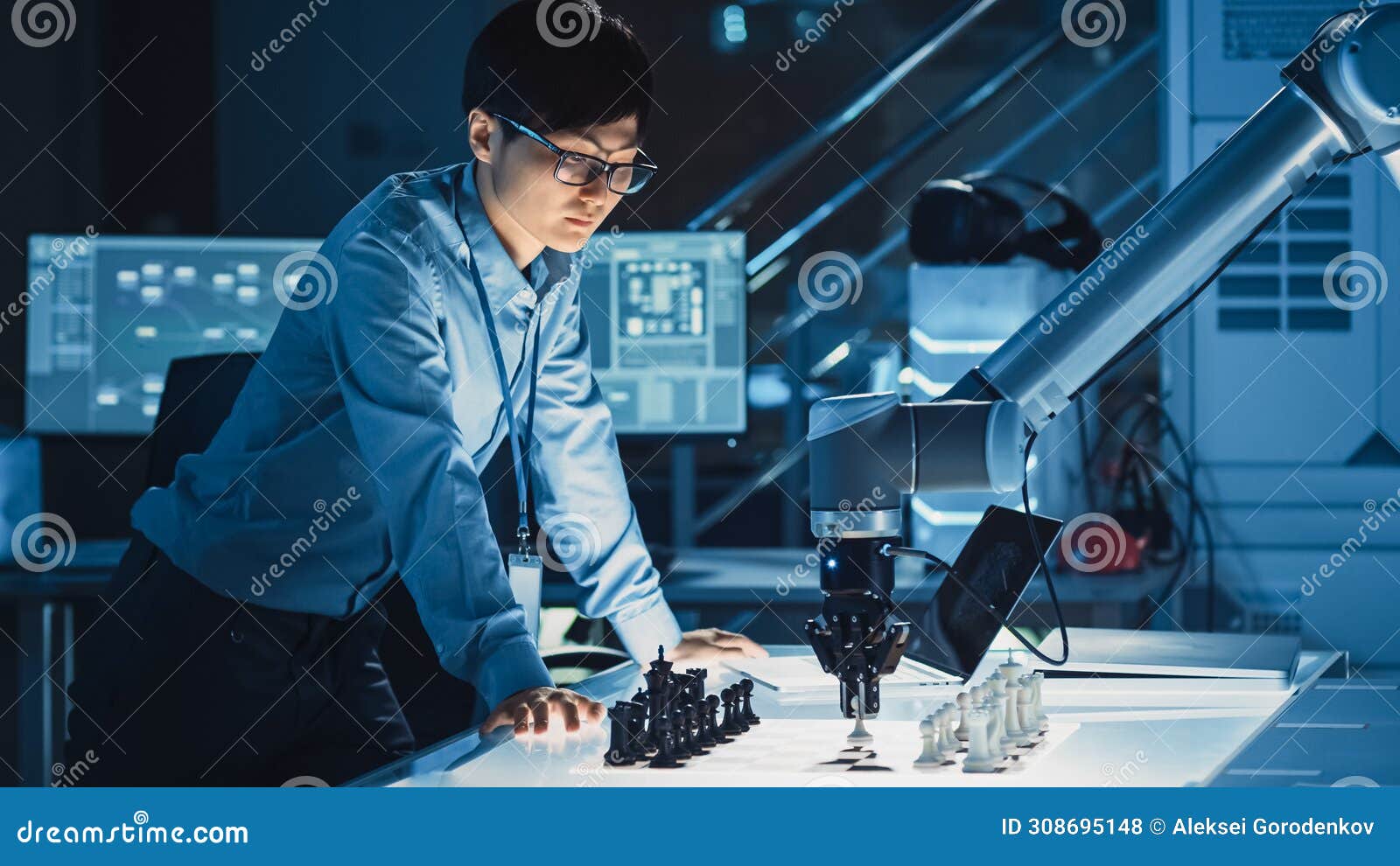 Professional Japanese Development Engineer is Testing an Artificial ...