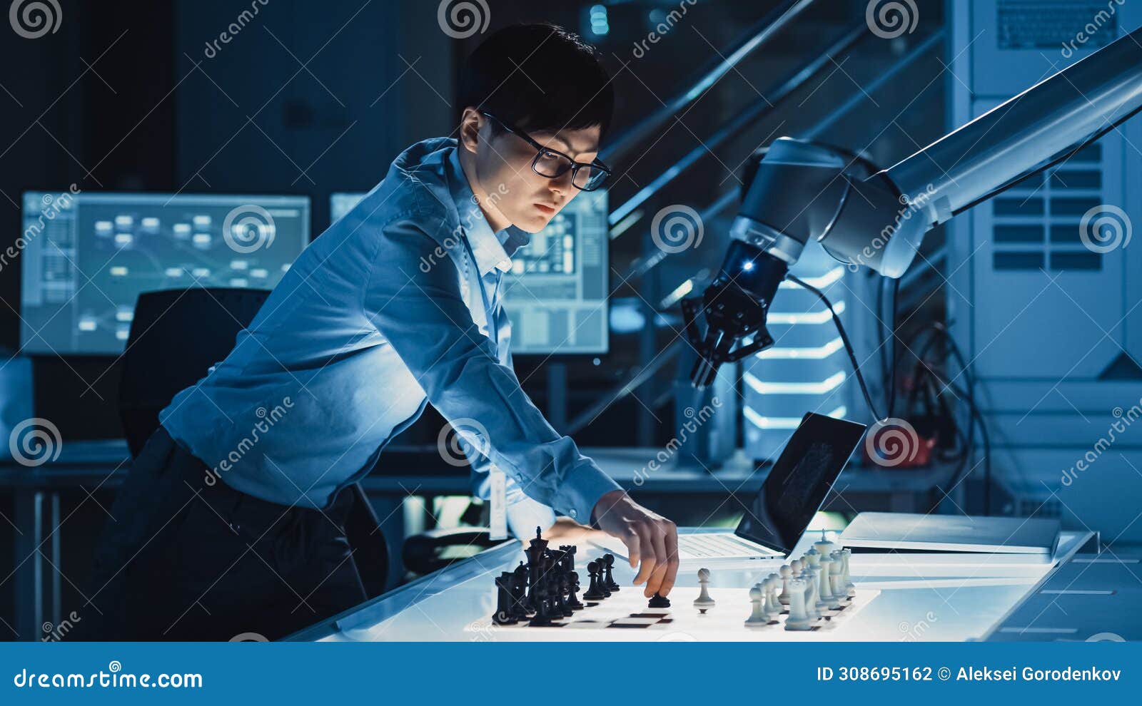 Professional Japanese Development Engineer is Testing an Artificial ...