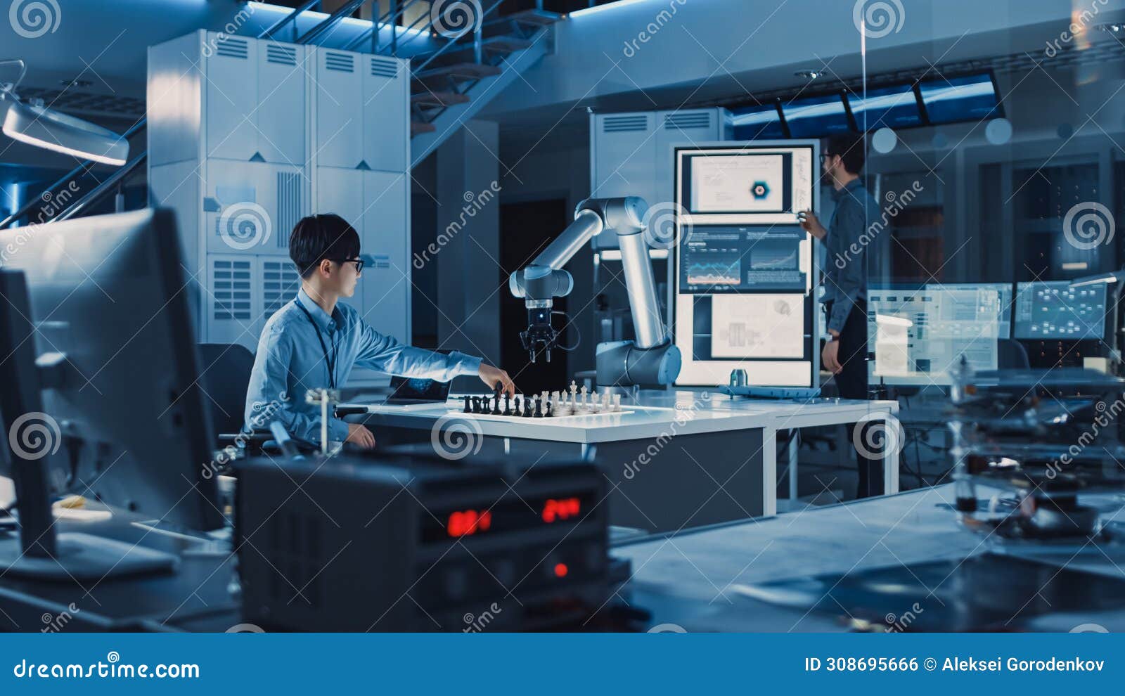 Professional Japanese Development Engineer is Testing an Artificial ...