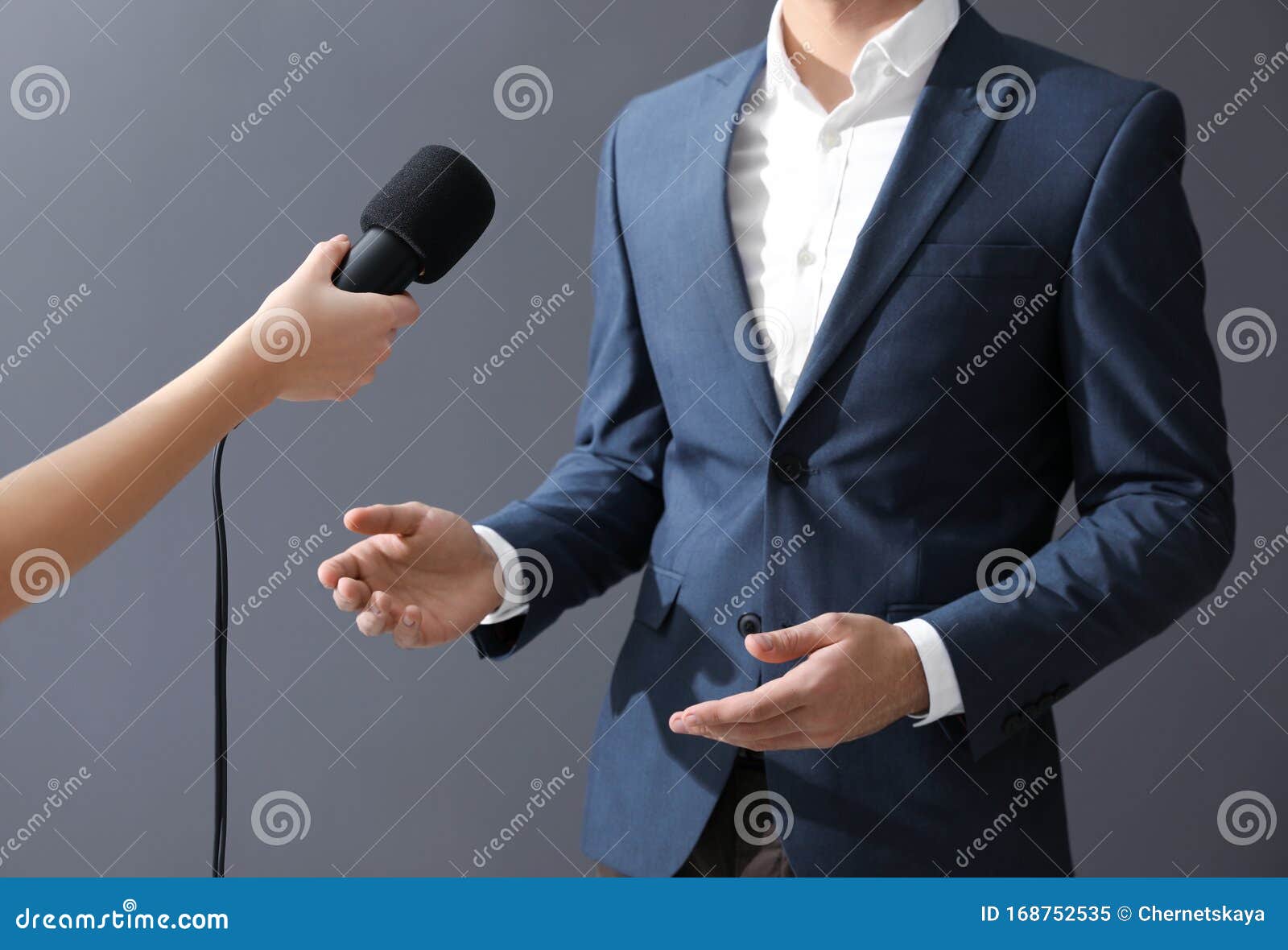 Professional Journalist Interviewing Businessman on Background, Closeup ...