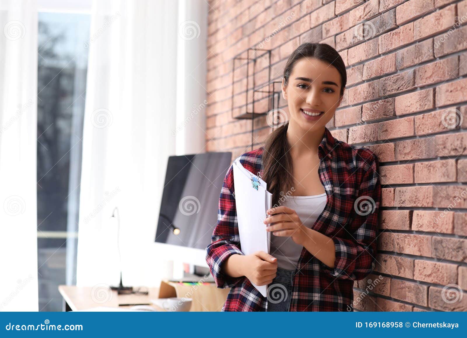 Professional Journalist Near Wall in Office Stock Photo - Image of ...