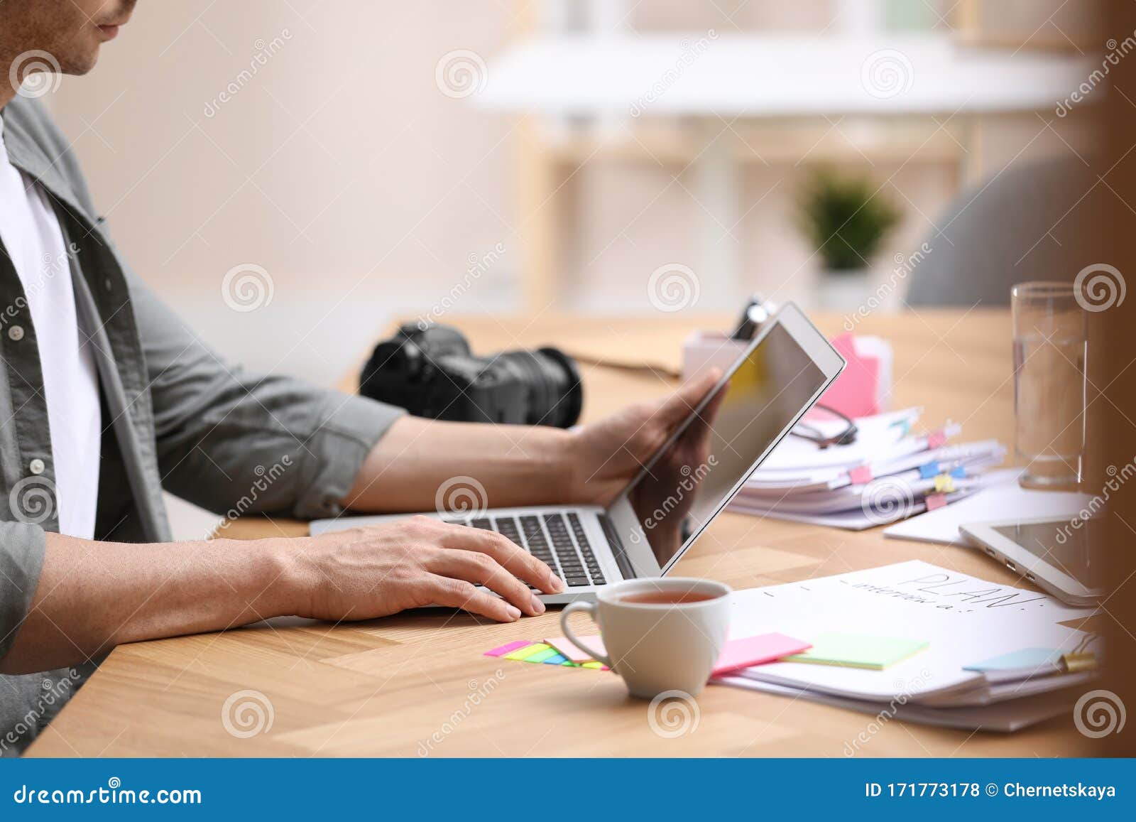 Professional Journalist Working with Laptop in Office Stock Photo ...