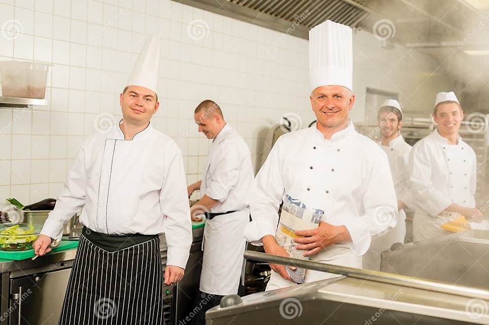 Professional Kitchen Busy Team Cooks and Chef Stock Image - Image of ...
