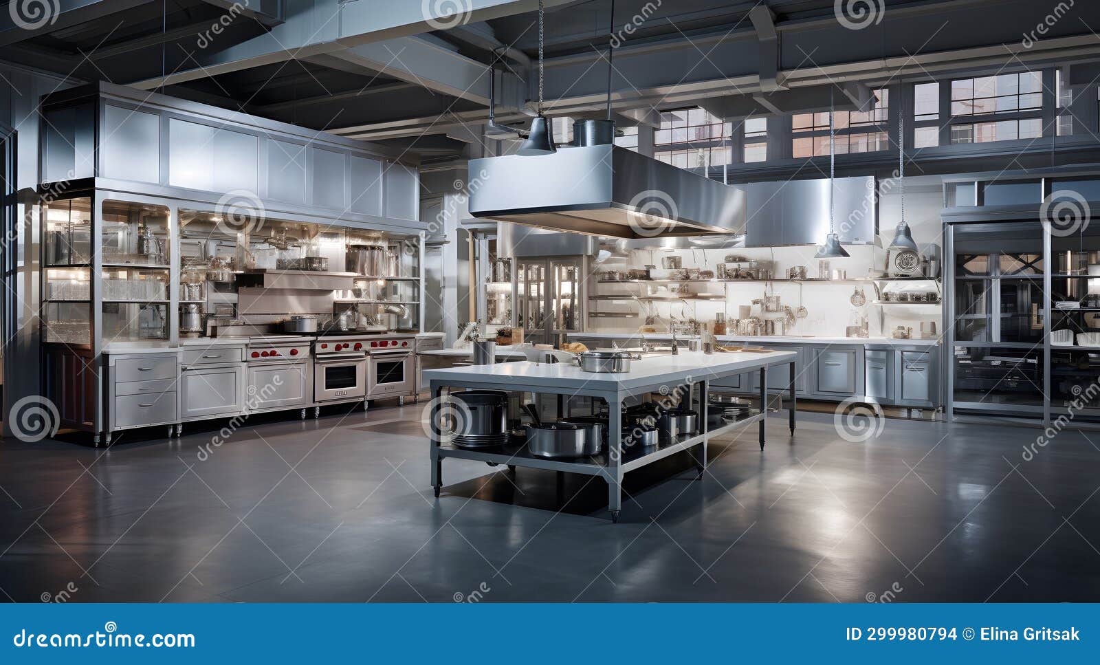 Professional Kitchen, Empty Restaurant Kitchen Stock Photo - Image of ...