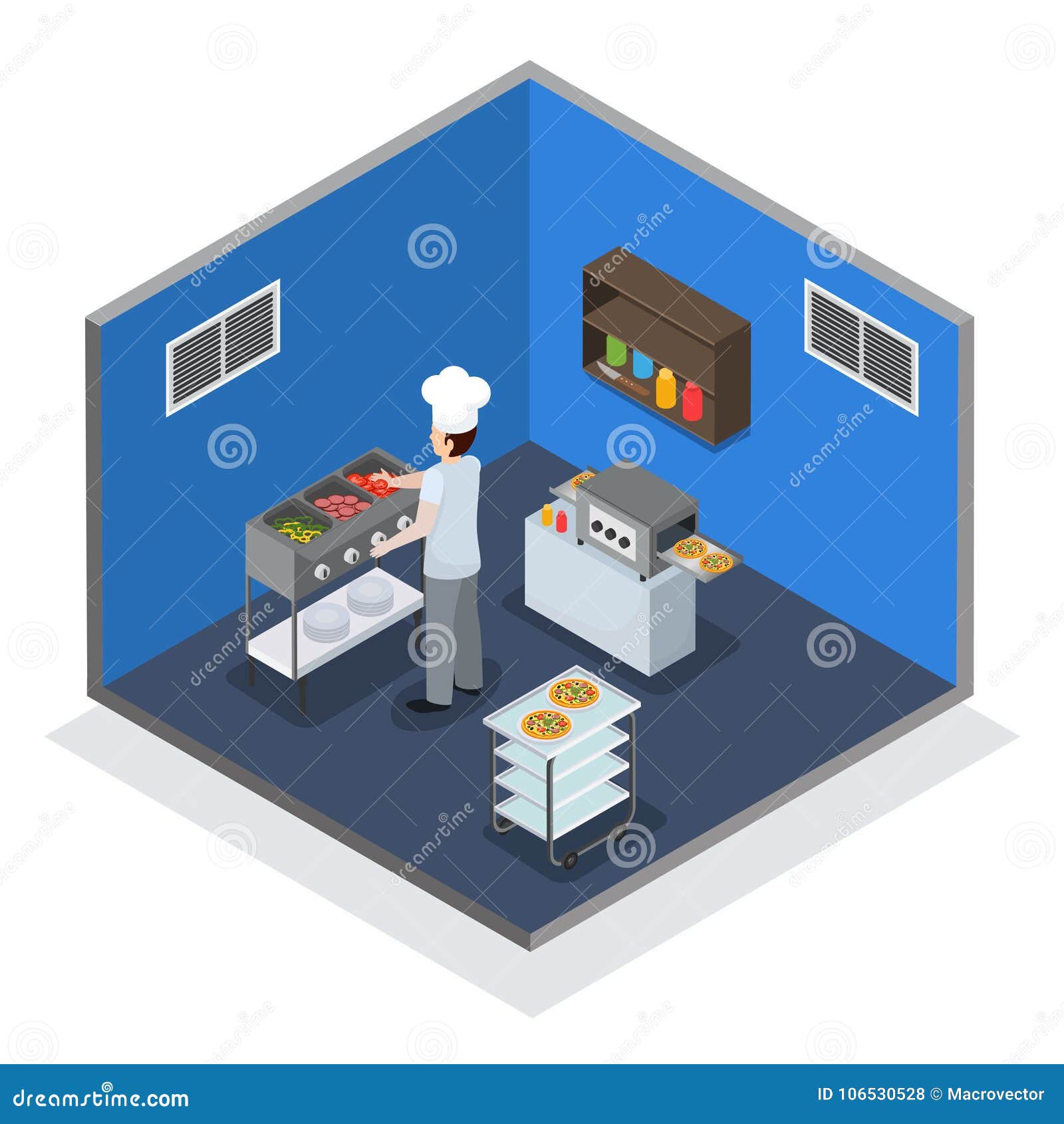 Professional Kitchen Isometric Flowchart Vector Illustration ...