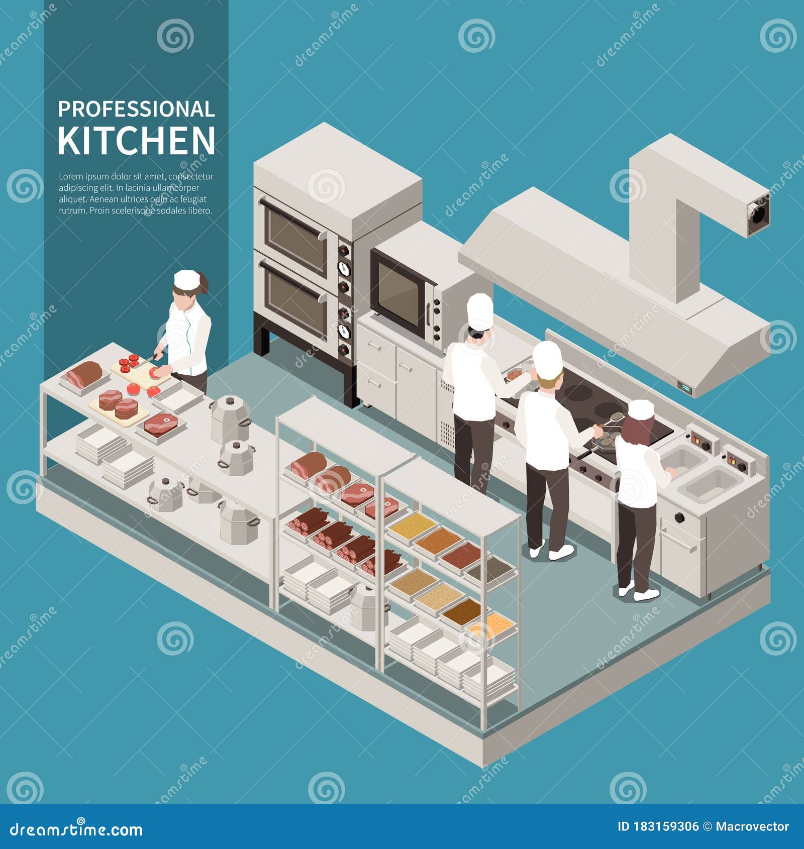 Professional Kitchen Isometric Flowchart Vector Illustration ...