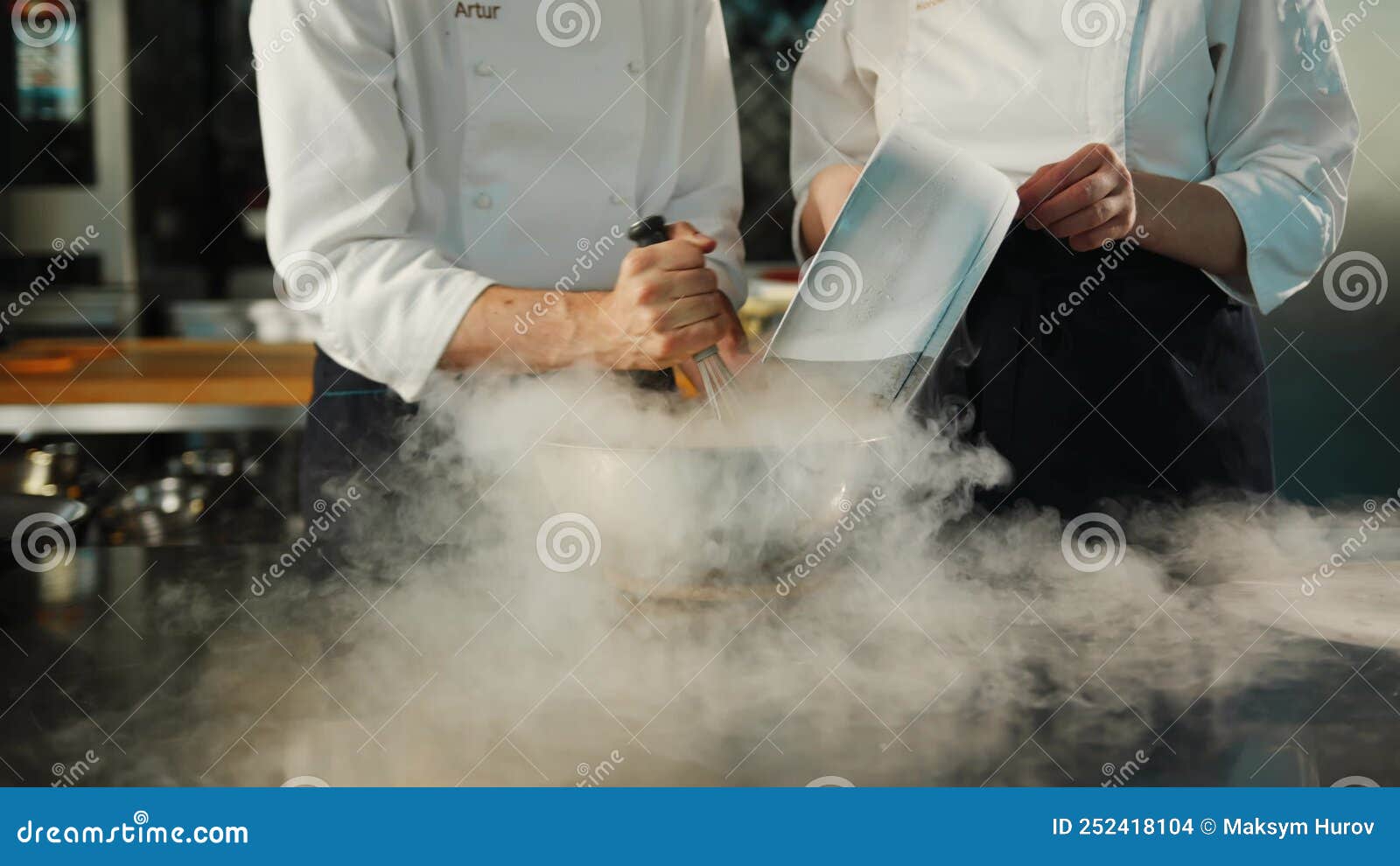 Professional Kitchen: Liquid Nitrogen is Added during the Cooking of a ...