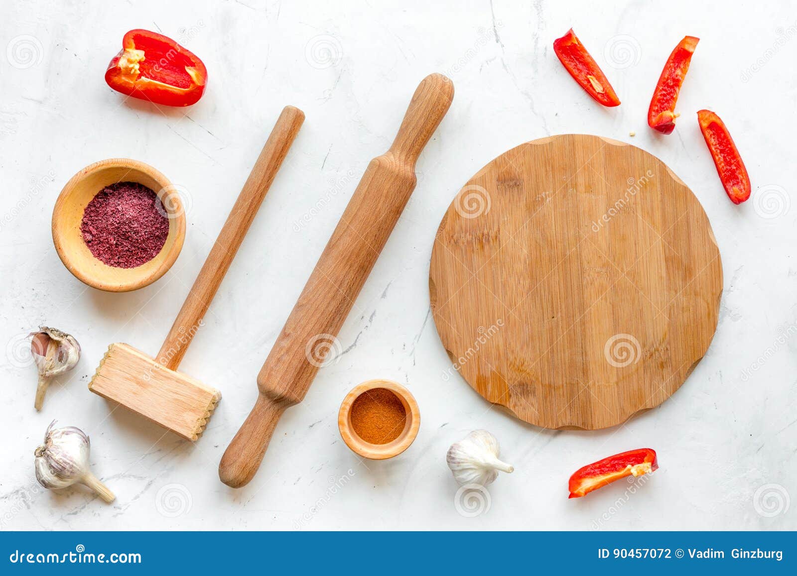 Professional Kitchen with Rolling-pin for Cook on White Background Top ...
