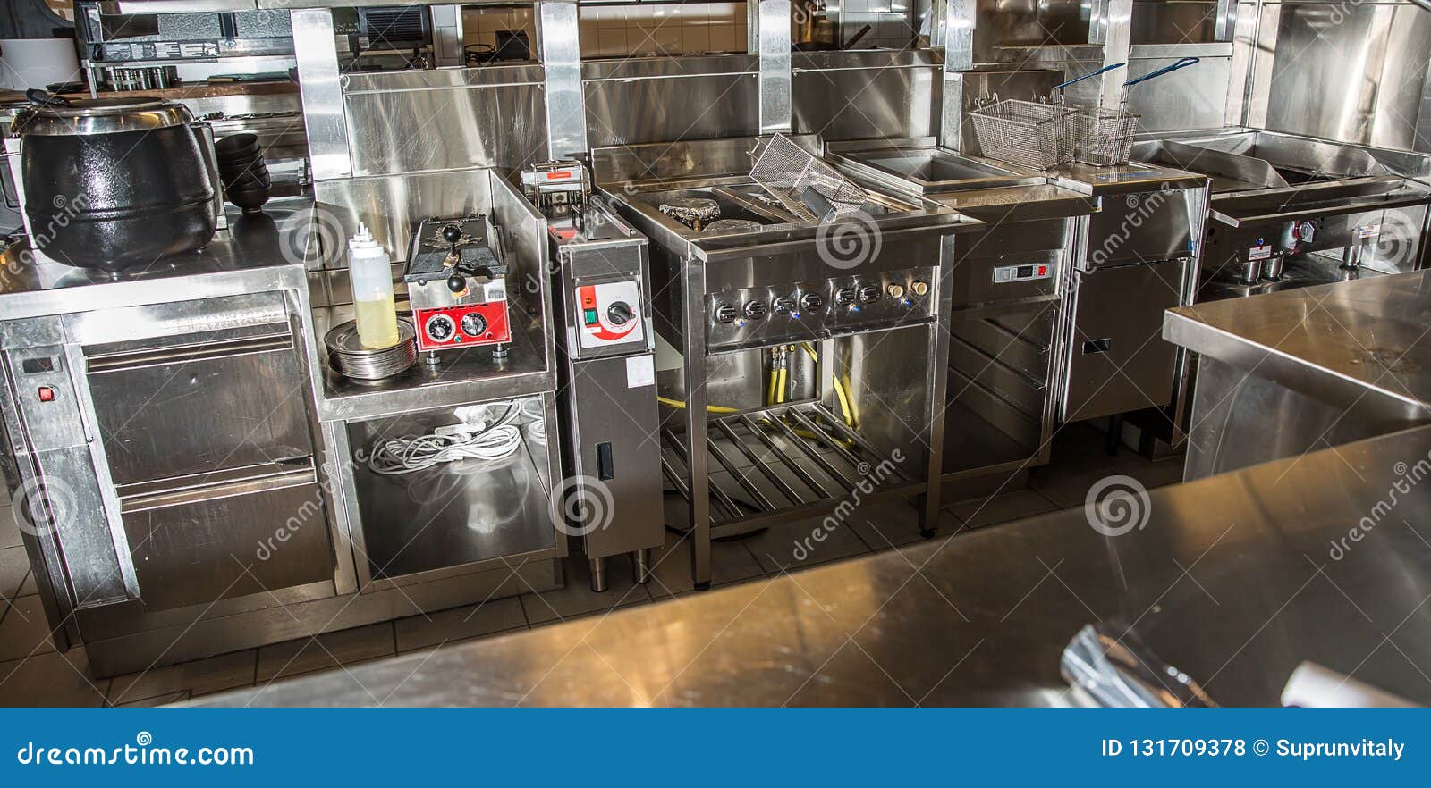 Professional Kitchen, View Counter in Stainless Steel Stock Photo ...