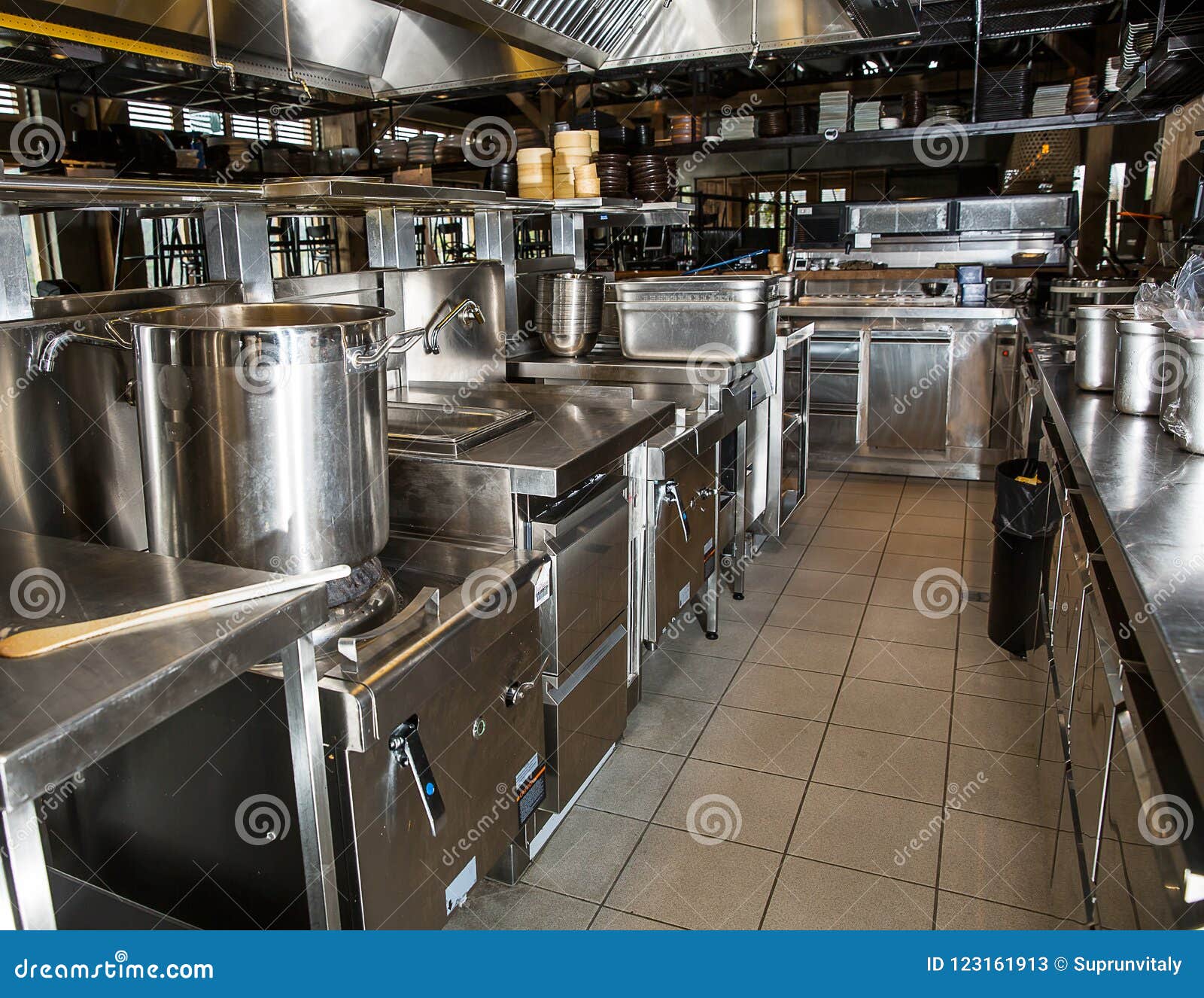 Professional Kitchen, View Counter in Steel Stock Image - Image of ...