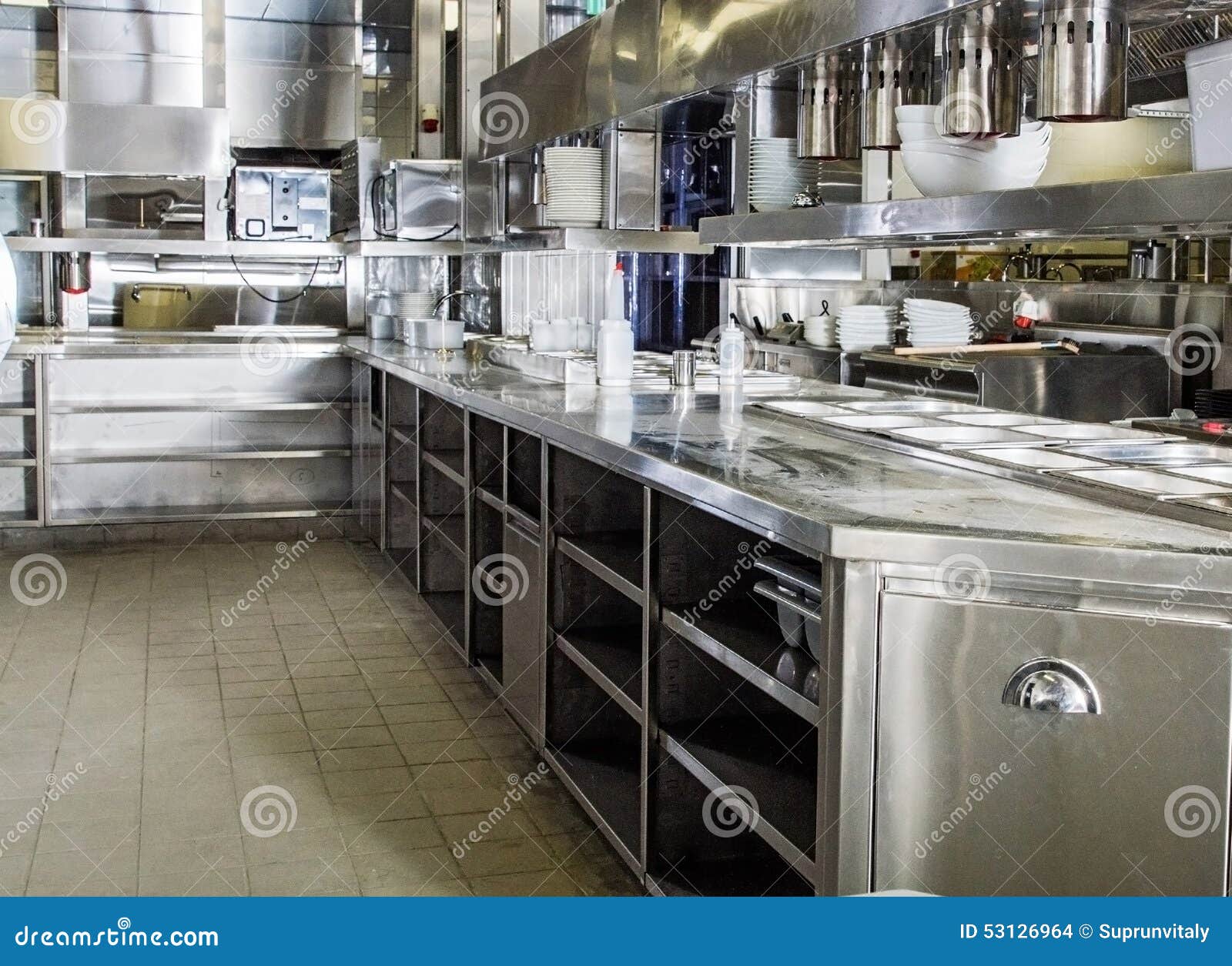 Professional Kitchen, View Counter in Steel Stock Photo - Image of ...
