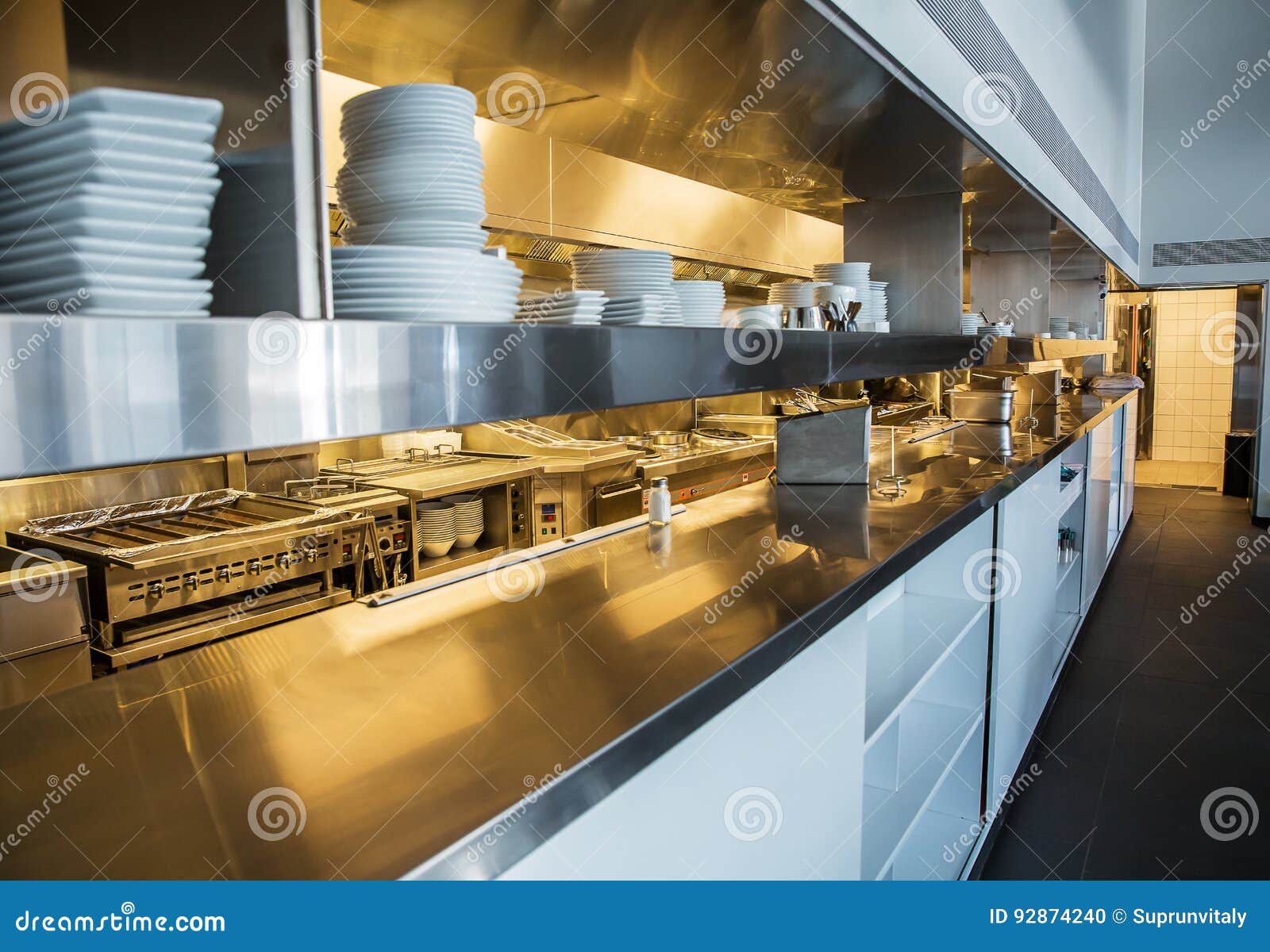 Professional Kitchen, View Counter in Steel Stock Photo - Image of ...