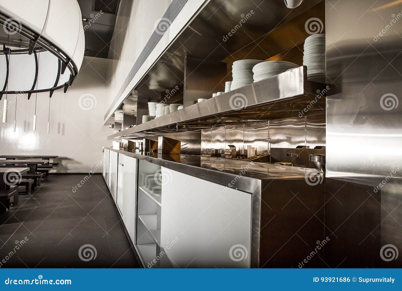 Professional Kitchen, View Counter in Steel Stock Photo - Image of ...