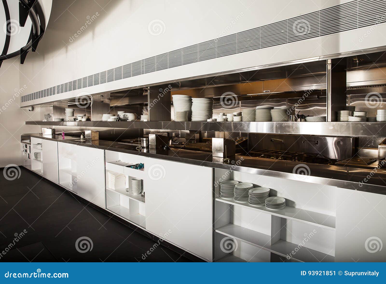 Professional Kitchen, View Counter in Steel Stock Image - Image of ...