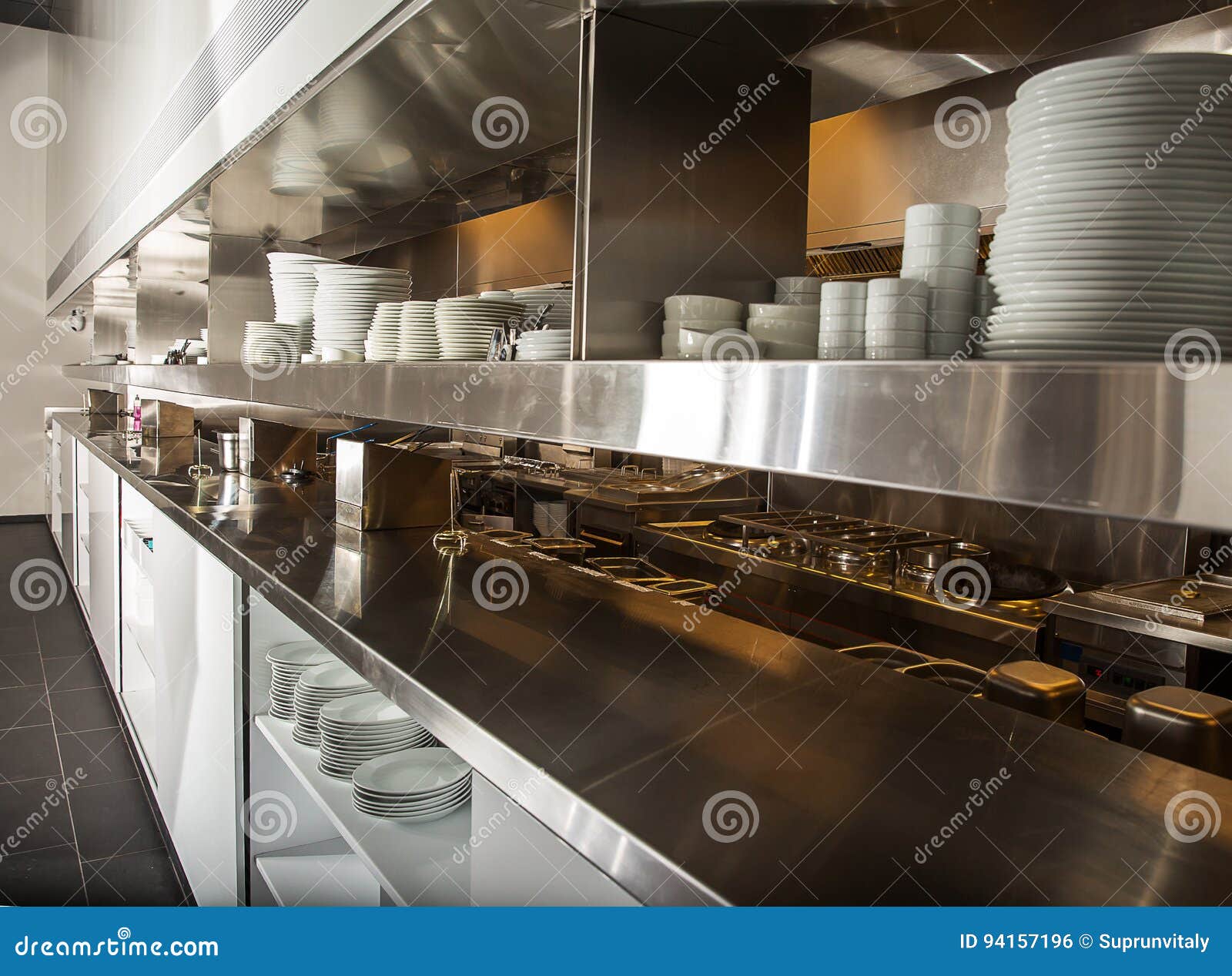 Professional Kitchen, View Counter in Steel Stock Photo - Image of ...