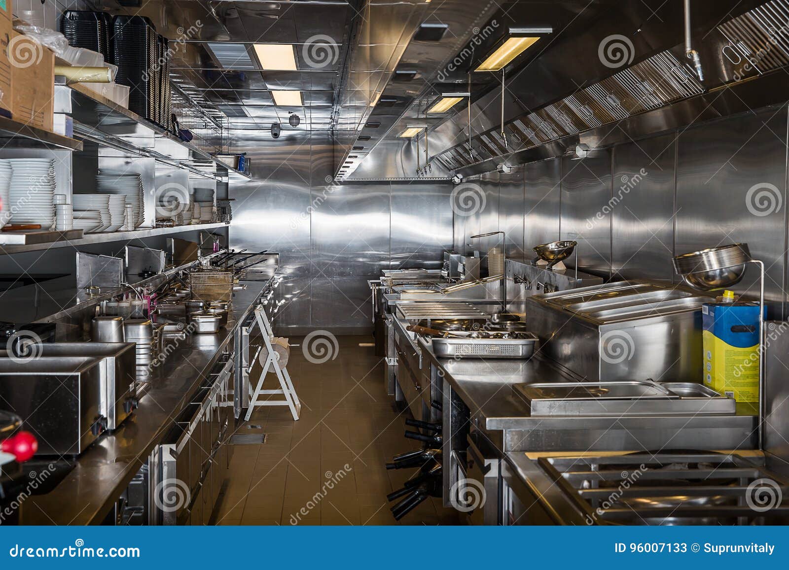 Professional Kitchen, View Counter in Steel Stock Image - Image of ...