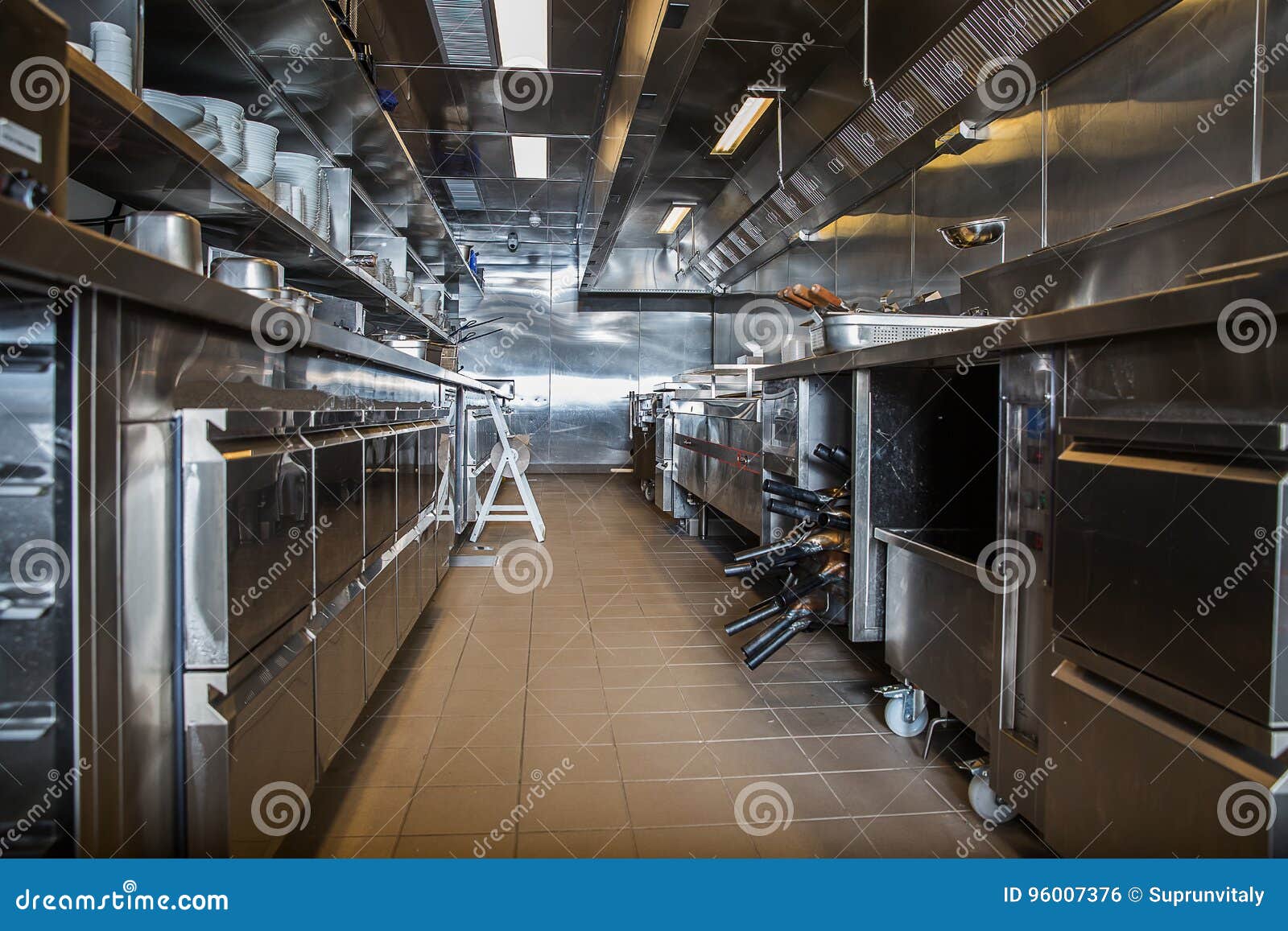 Professional Kitchen, View Counter in Steel Stock Photo - Image of ...