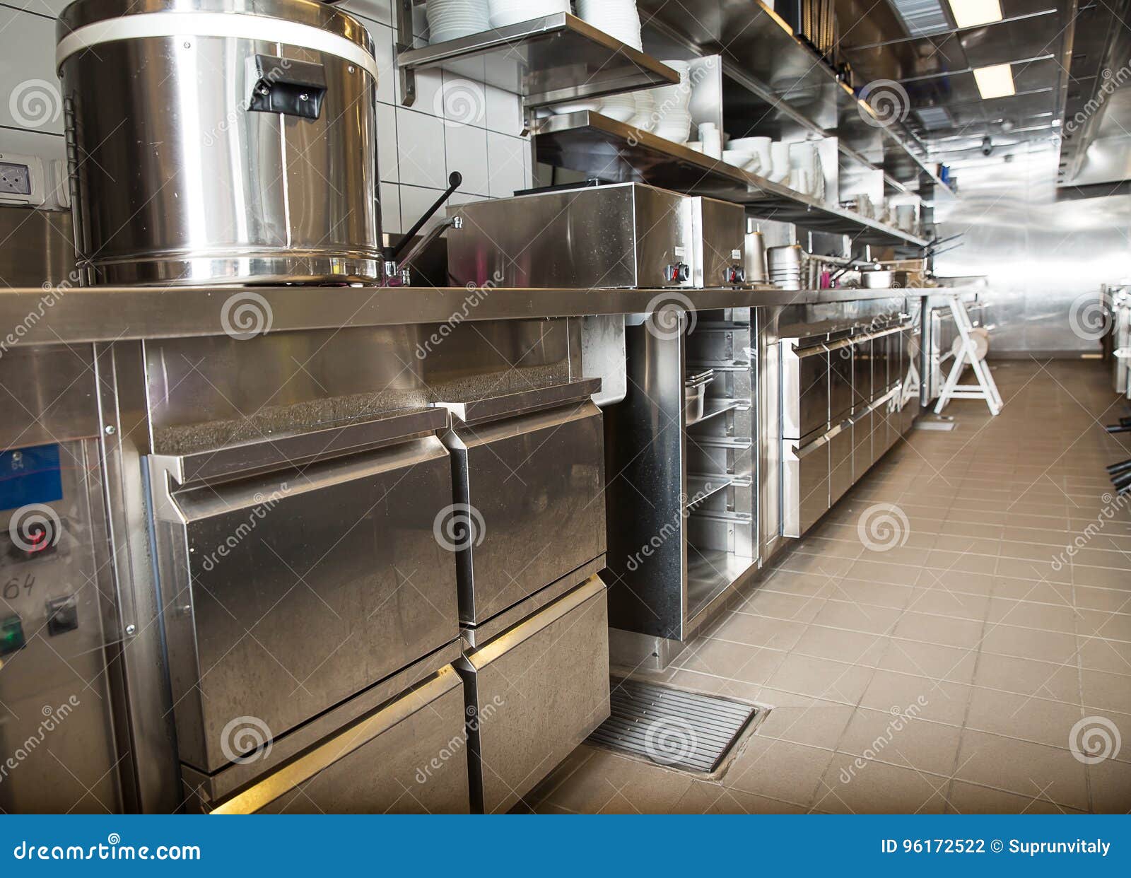 Professional Kitchen, View Counter in Steel Stock Photo - Image of ...