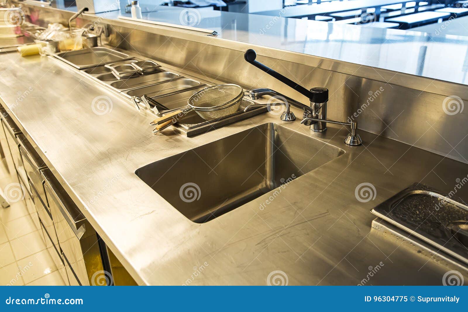 Professional Kitchen, View Counter in Steel Stock Image - Image of ...