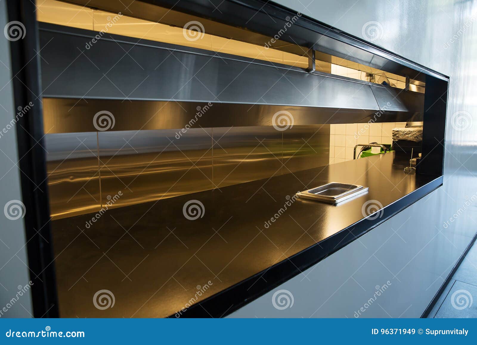 Professional Kitchen, View Counter in Steel Stock Image - Image of ...