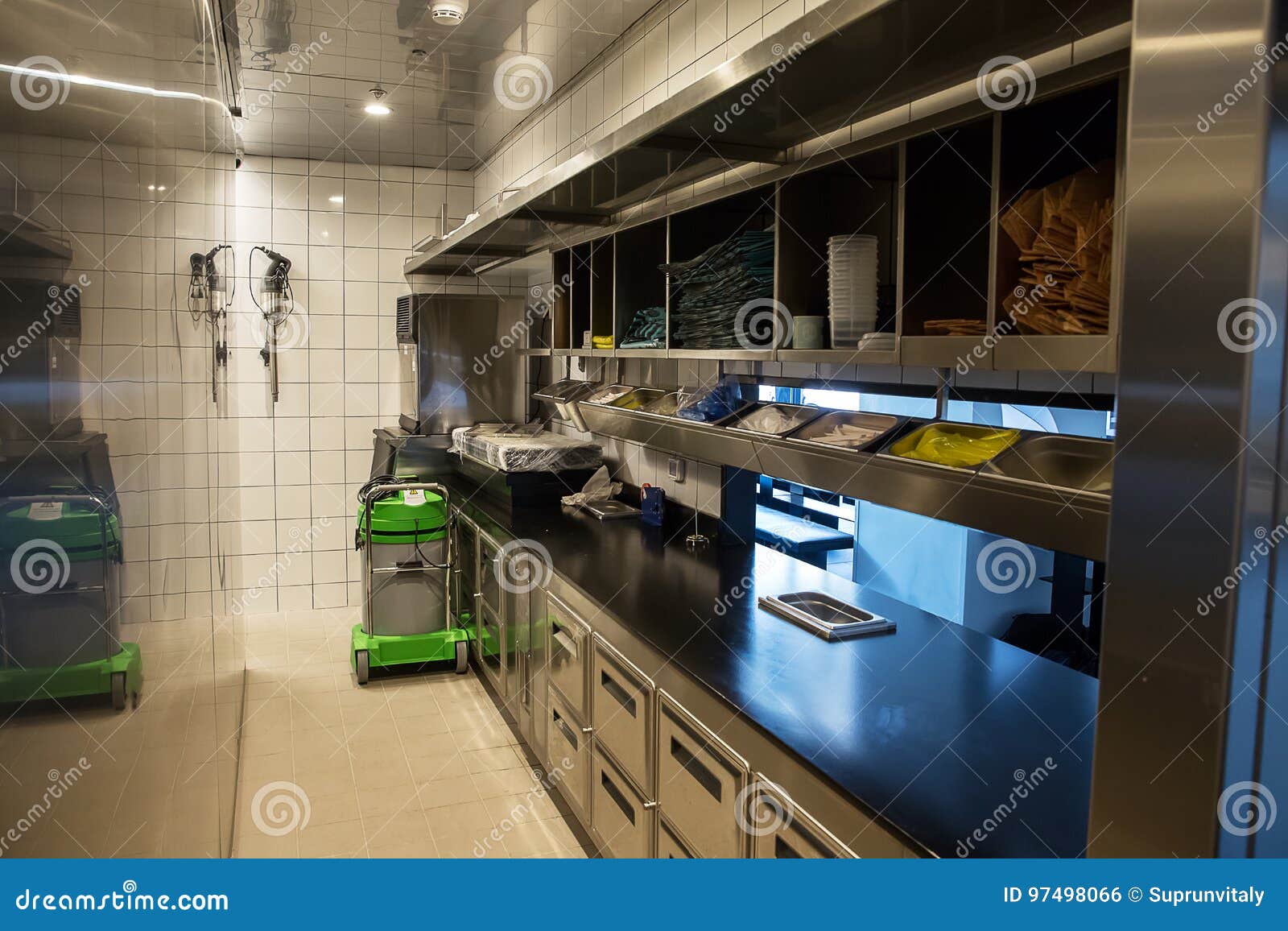Professional Kitchen, View Counter in Steel Stock Photo - Image of ...