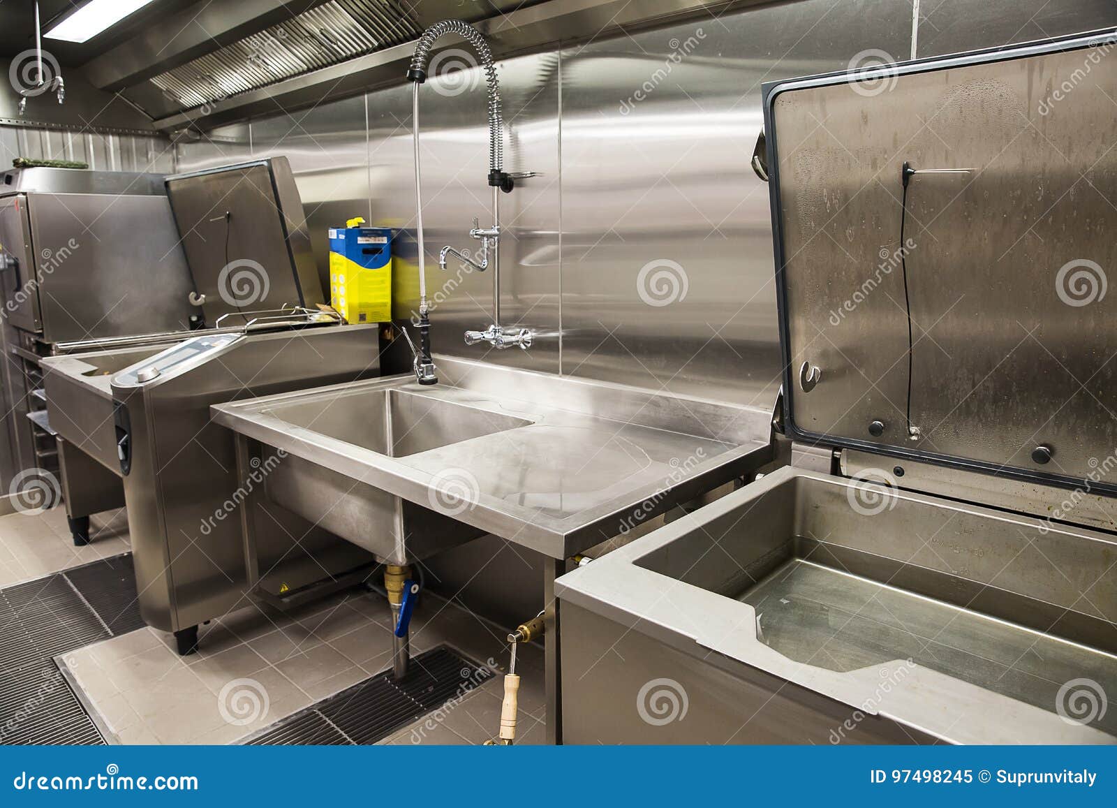 Professional Kitchen, View Counter in Steel Stock Image - Image of ...